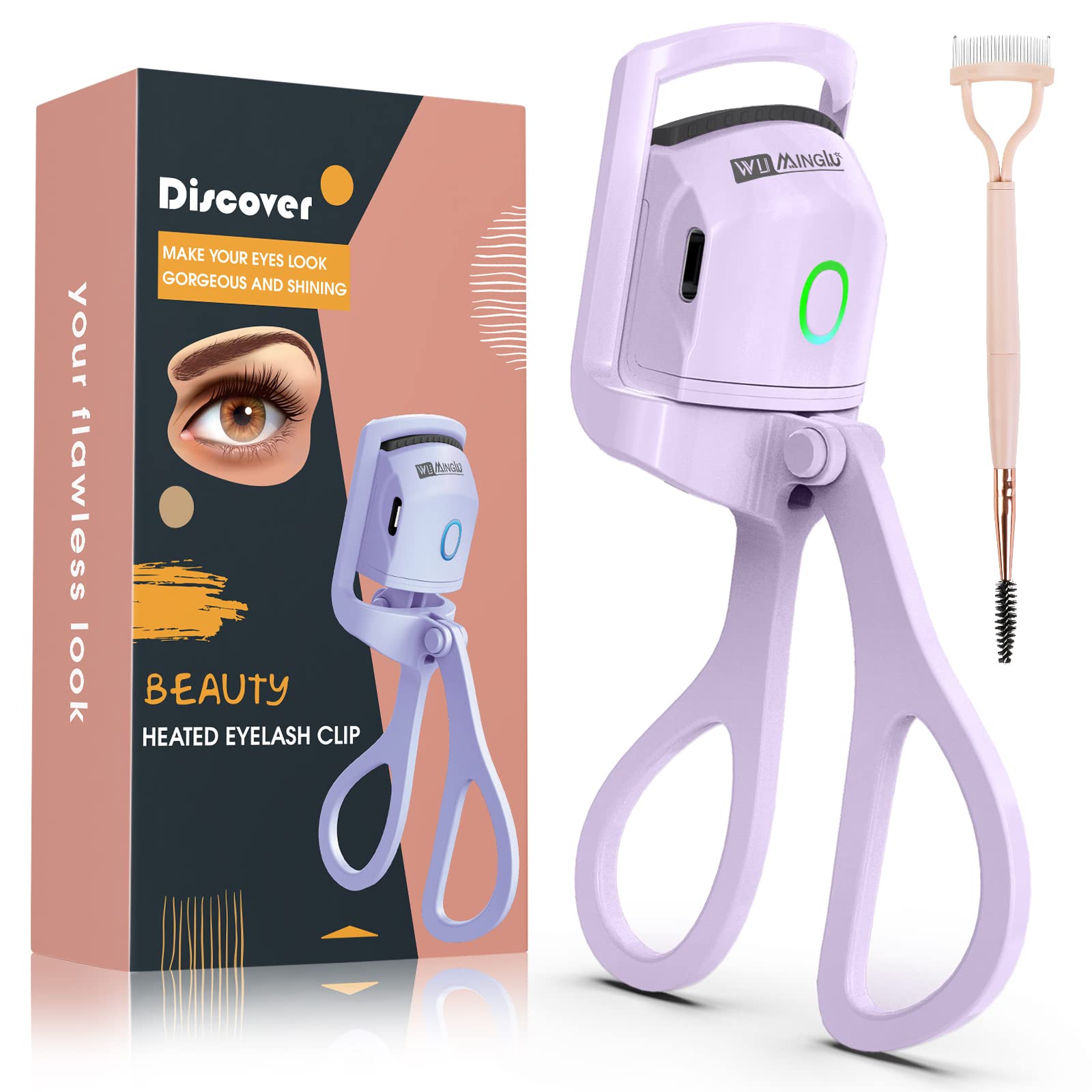 Heated Eyelash Curler,WU-MINGLU Electric Eyelash Curlers with Comb,USB Rechargeable Heated Eye Lash Curler,2 Heating Modes Quick Natural Curling Eye Lashes for Long Lasting- Purple
