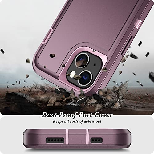 Qireoky for iPhone 13 Case,iPhone 13 Phone Case with Stand Heavy Duty Protective Anti-dust Port Cover Non-Slip Multi Layers 3 in 1 Bumper Shockproof Case for iPhone 13(Purple)