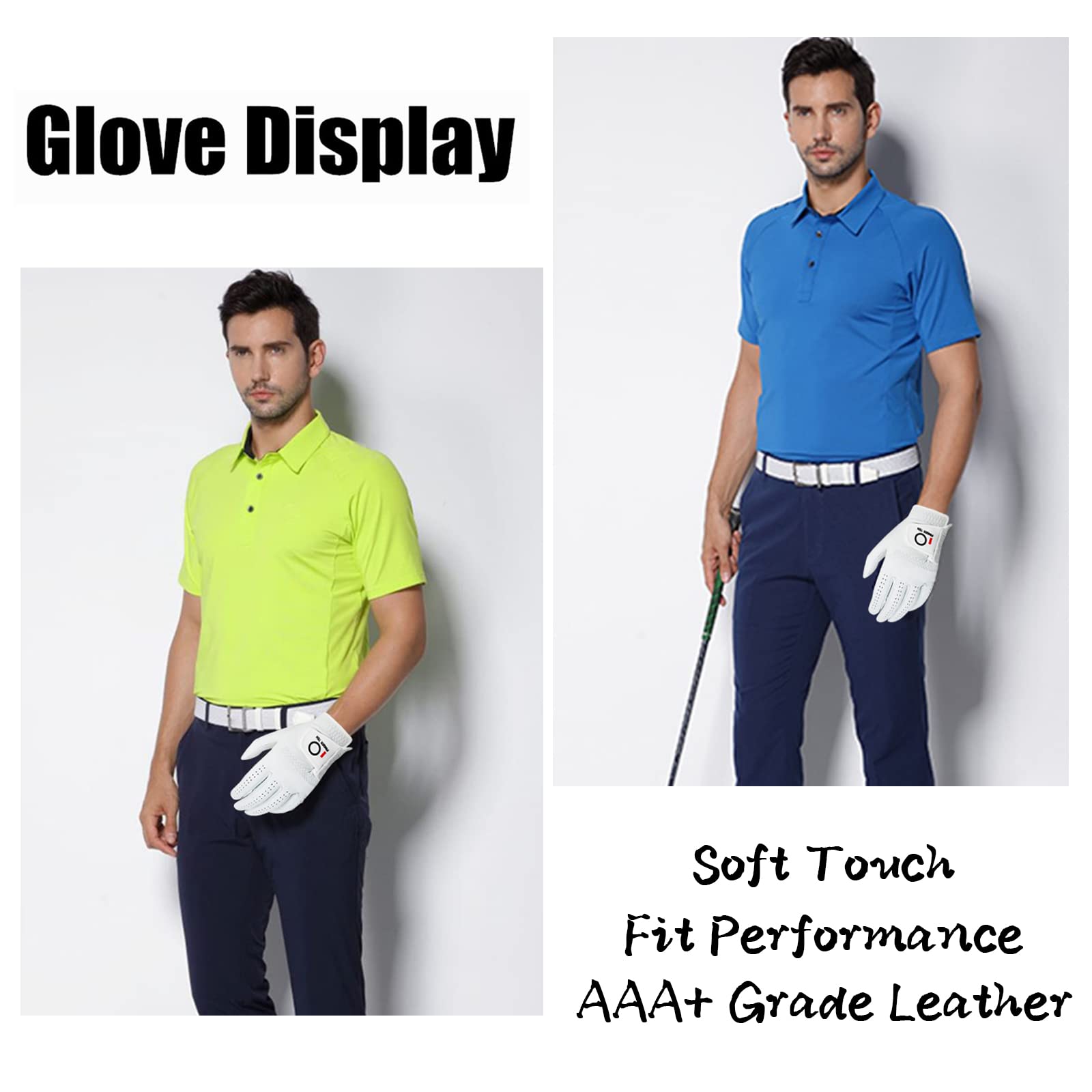 FINGER TEN Golf Gloves Men Right Handed Golfer Left Hand 3 Pack Cabretta Leather White Soft All Weather Grip Breathable Lightweight Flexible Glove (White, Large, Worn on Left Hand)