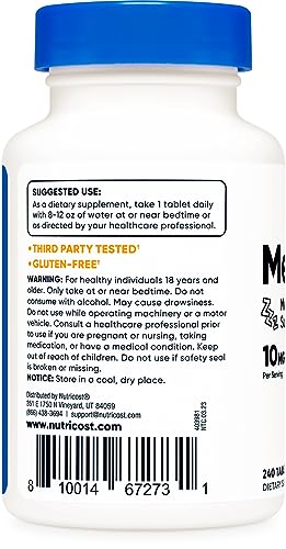 Nutricost Melatonin 10mg, 240 Tablets - 10mg Per Serving, Non-GMO, Gluten Free