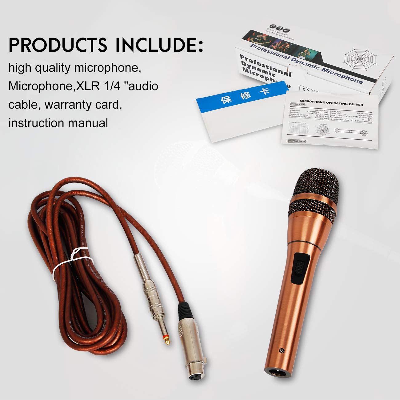 Depusheng Universal Wired Uni-Directional Handheld Dynamic Microphone Noise Isolation Microphone Gold