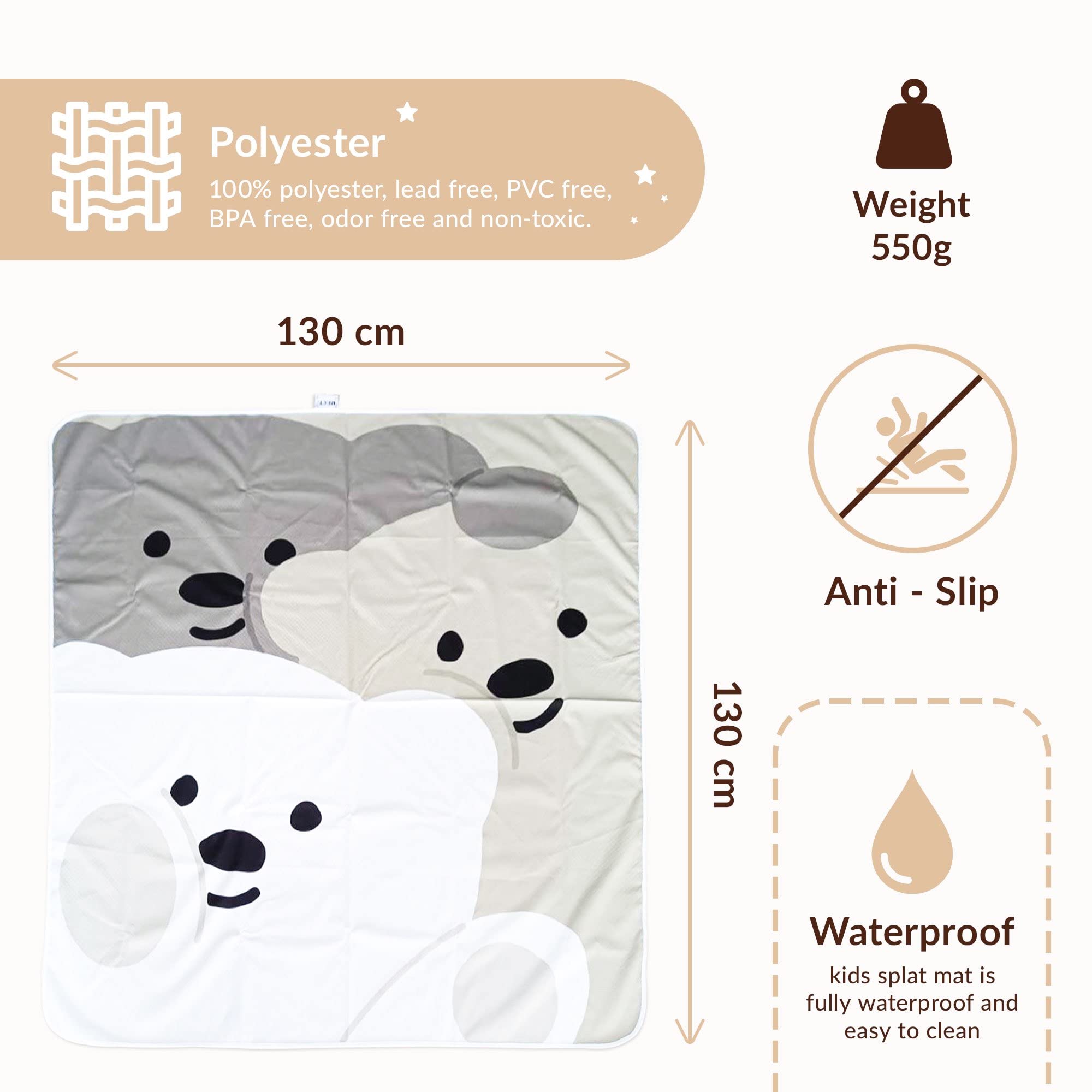 Splat Mat for Under High Chair - Splash Mat | Large 51" x 46" Size | Washable & Water Resistant | Avoid Messes | Multiple Uses | Easy to Wipe | Quick Drying - Comes w/ Carrying case for Floor & Table