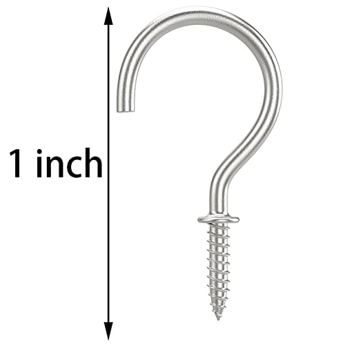 Hulless 1 Inch Metal Cup Hooks Ceiling Screw Hooks 120 Pcs for Attachment and Suspension, Silver