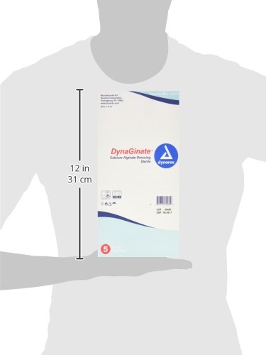 Dynarex DynaGinate Calcium Alginate Wound Dressing - Sterile, Non-Stick Topical Wound Pads - Absorbent Gel Patches For Moderate To High Exuding Cuts - 4"x 8", Box of 5
