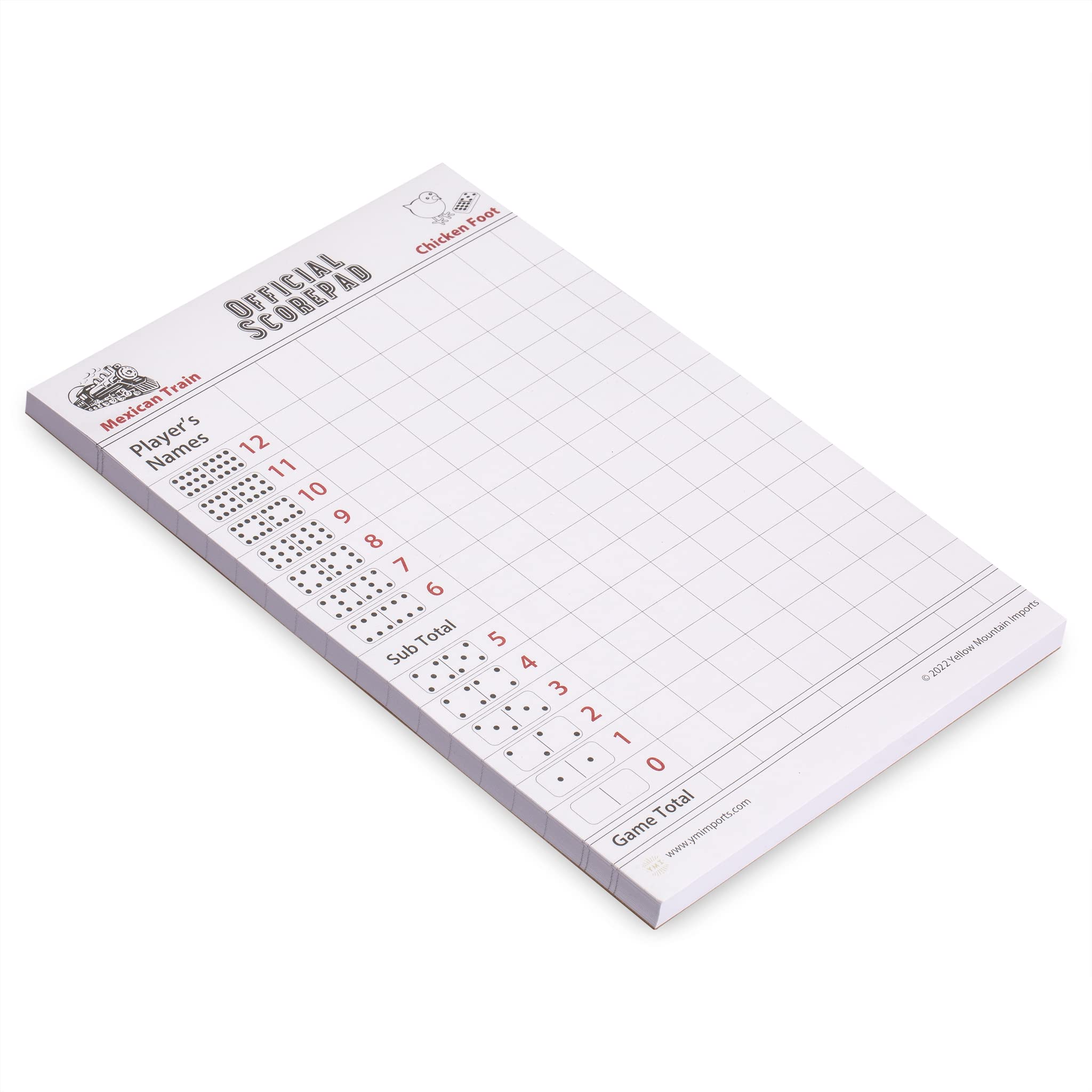 Yellow Mountain Imports Mexican Train and Chicken Foot Dominoes Scorepad/Scoring Sheets (8.2 x 5.5 Inches) - 60 Sheets