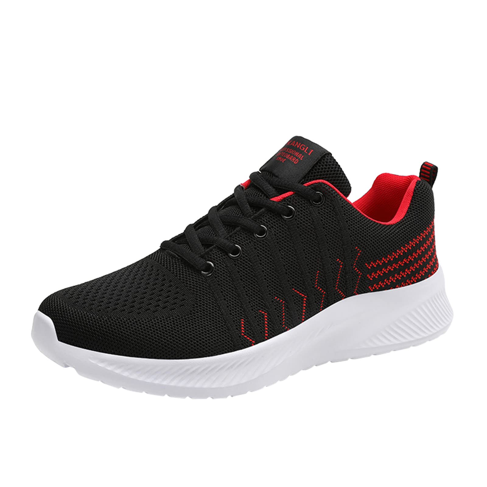 FASDNENDYS Men Colorblock Mesh Lace Up Casual Shoes Comfortable Breathable Soft Sole Mens Sneaker 626 Red