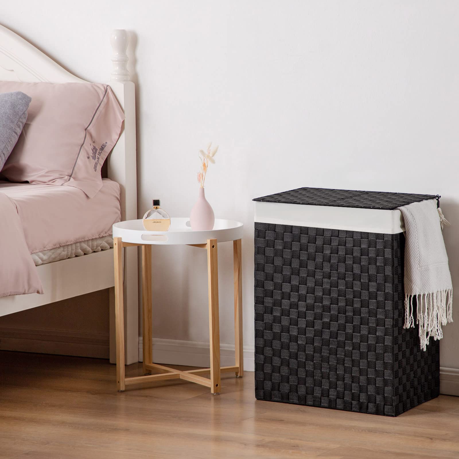 Fiona's magic 80L Large Laundry Hamper with Lid, Collapsible Laundry Basket with Rope Handles, Dirty Clothes Hamper for Bedroom, Living Room, Clothes Storage Basket 16.5"L×12.2"W×24"H, Black