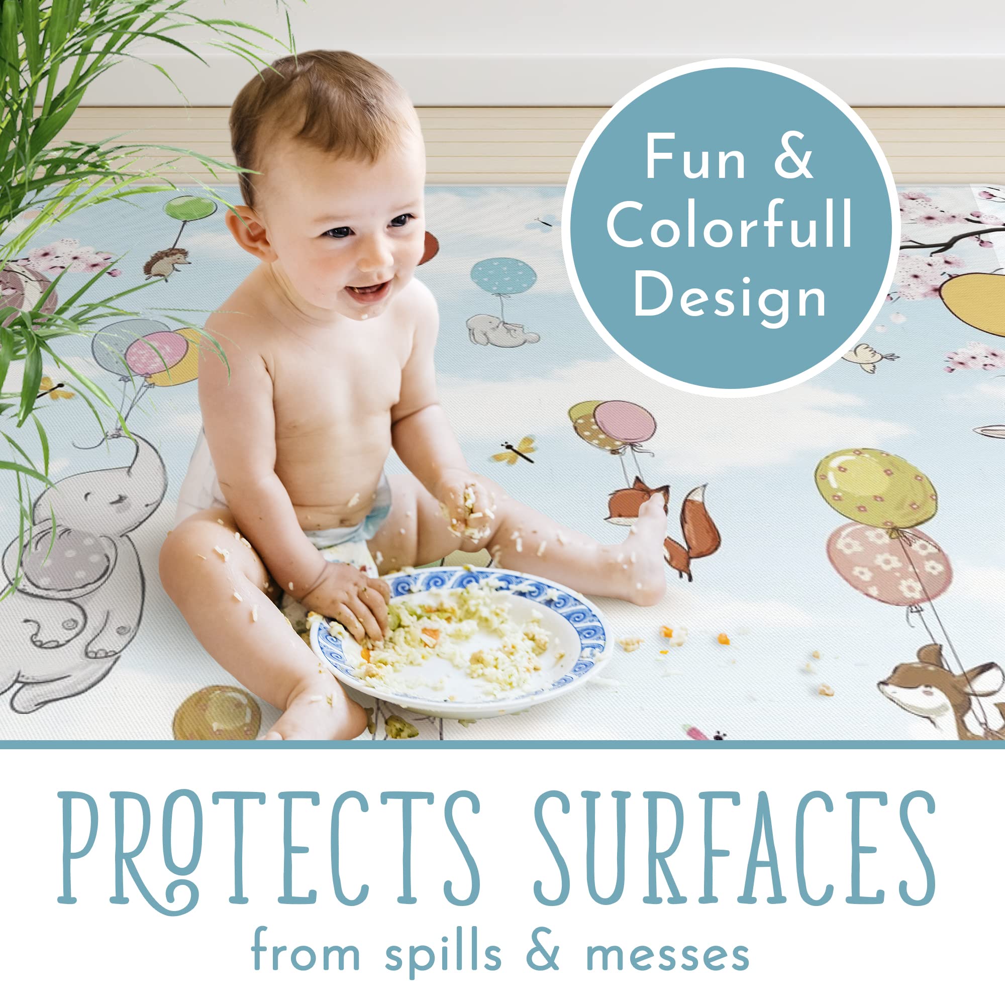 Splat Mat Under High Chair Splash Mat - 51" Floor Protection SI Anti-Slip Waterproof Washable High Chair Mat Multipurpose Table Cloth Portable Picnic Play Mat with Early Education Pattern Splash Mat