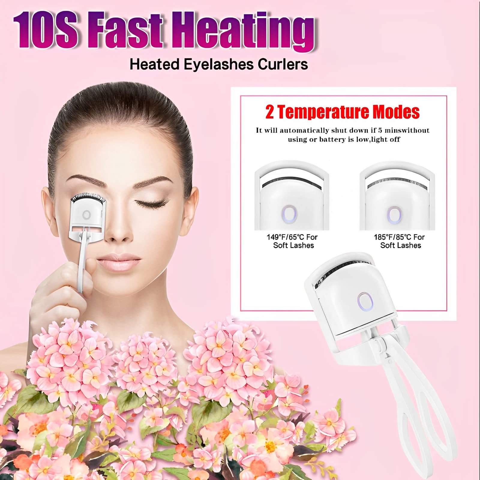 Heated Eyelash Curlers,Rechargeable Electric Eyelash Curler,Handheld Eyelash Heated Curler,2 Heating Modes with Sensing Heating Silicone Pad