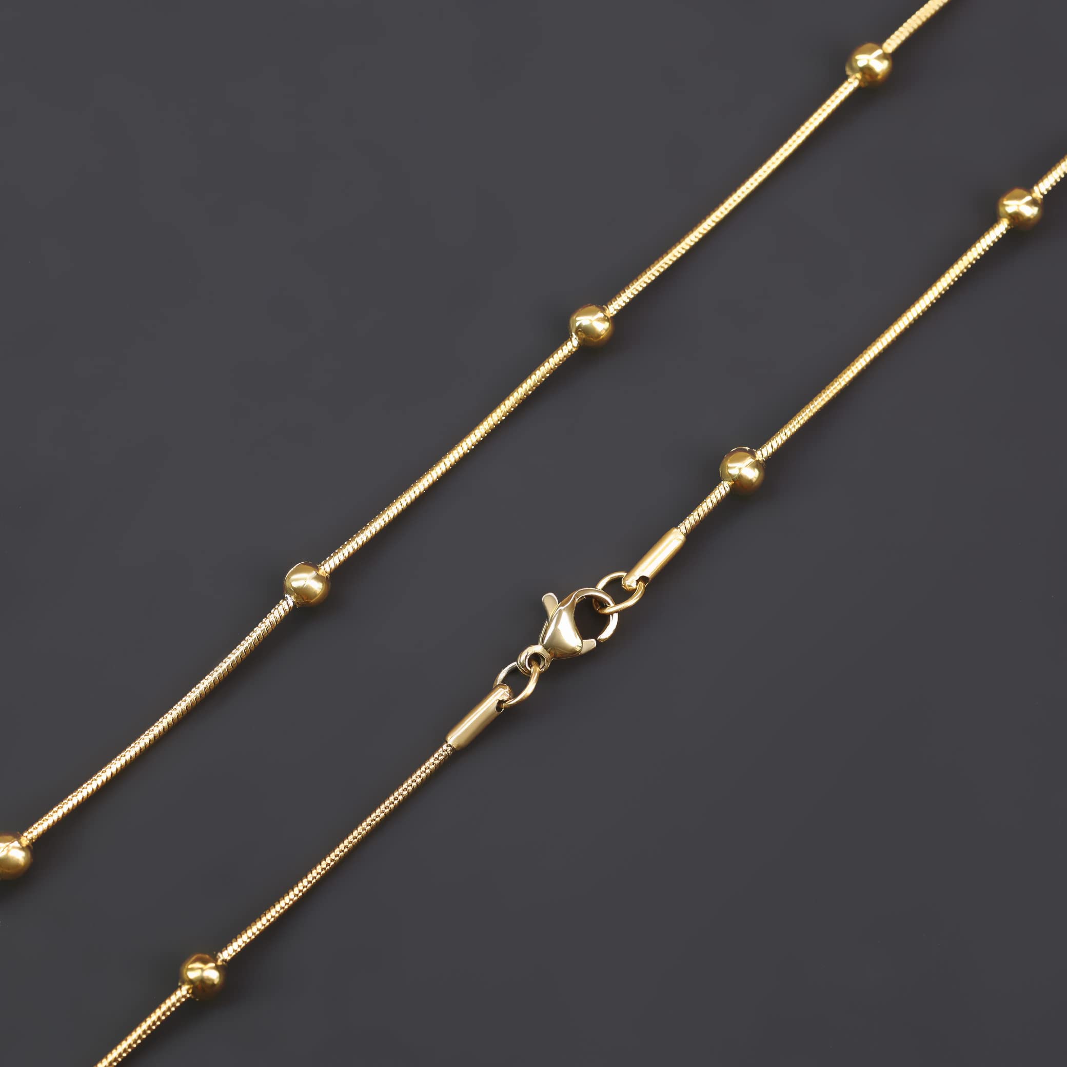 Extra Long 60 Inches Chain Beads Station Long Necklace Gold