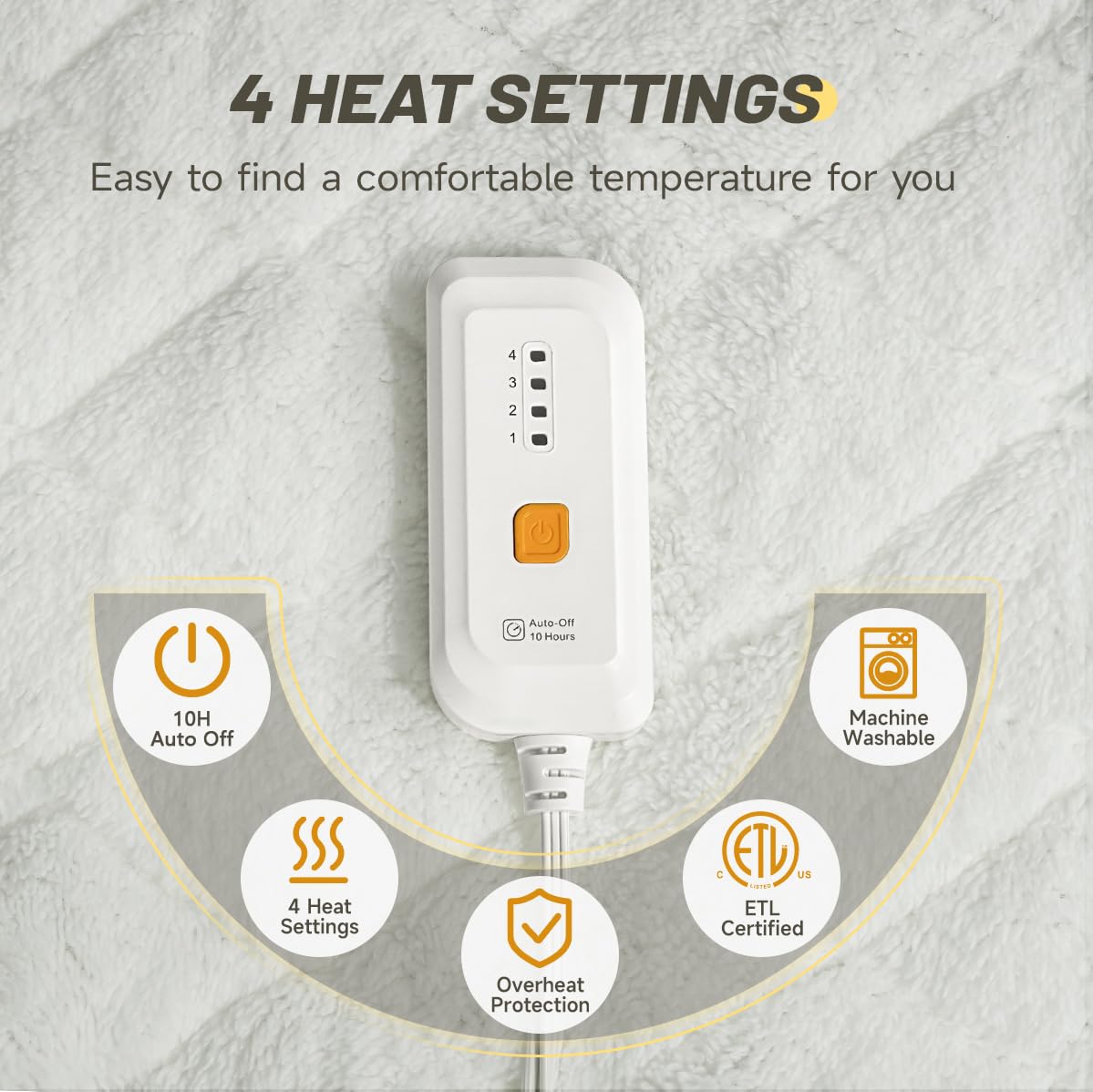 Heated Mattress Pad Queen Size Dual Control- Bed Warmer Electric Mattress Cover with 4 Heat Settings& 10 Hour Auto Off,60ββx80ββ-Fit Up to 15 Inch,ETL Certified,Machine Washable