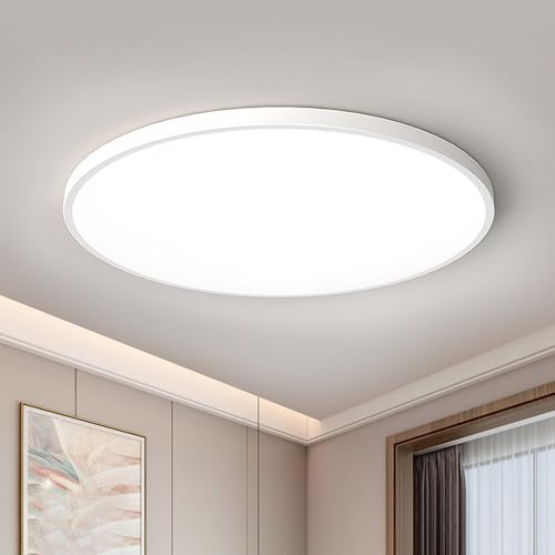 JHPGEOE Flush Mount LED Ceiling Light Fixture,Ultra-Thin 30W LED Ceiling Light,Close to Ceiling Lighting Fixtures for Living Room,Bedroom,Dining Room,Kitchen,Laundry Room (White Light (White))