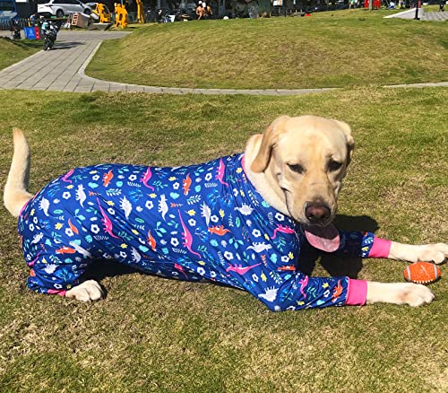 PriPre Dogs Surgery Recovery Suit Dinosaur Printed Long Sleeve Shirts Soft Pajamas Onesie Jumpsuit Prevent Licking Dogs Shedding Suit for Large Dogs(Navy,3XL)