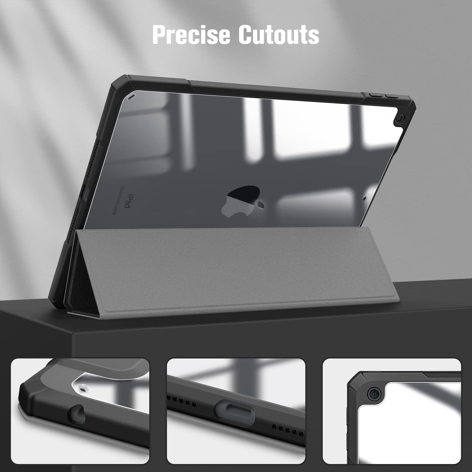 Fintie Hybrid Slim Case for iPad 9th / 8th / 7th Generation (2021/2020 / 2019) 10.2 Inch - [Built-in Pencil Holder] Shockproof Cover with Clear Transparent Back Shell, Don't Touch