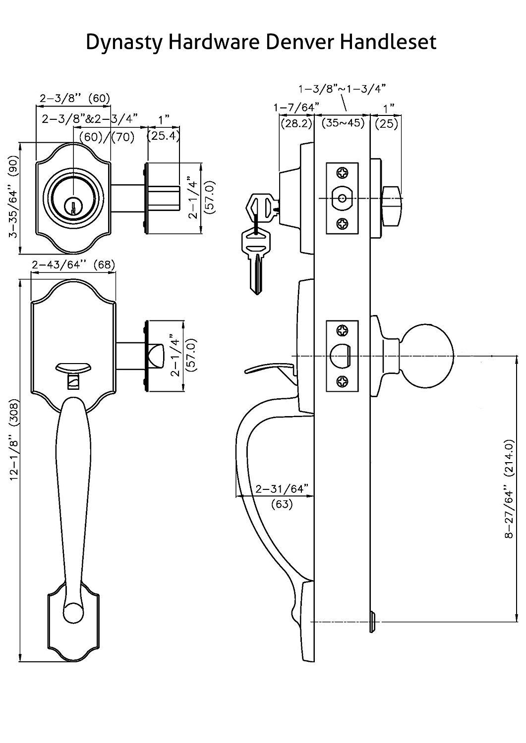 Dynasty Hardware DEN-MON-100-12P-RH Denver Front Door Handleset, Aged Oil Rubbed Bronze, with Monterey Lever, Right Hand