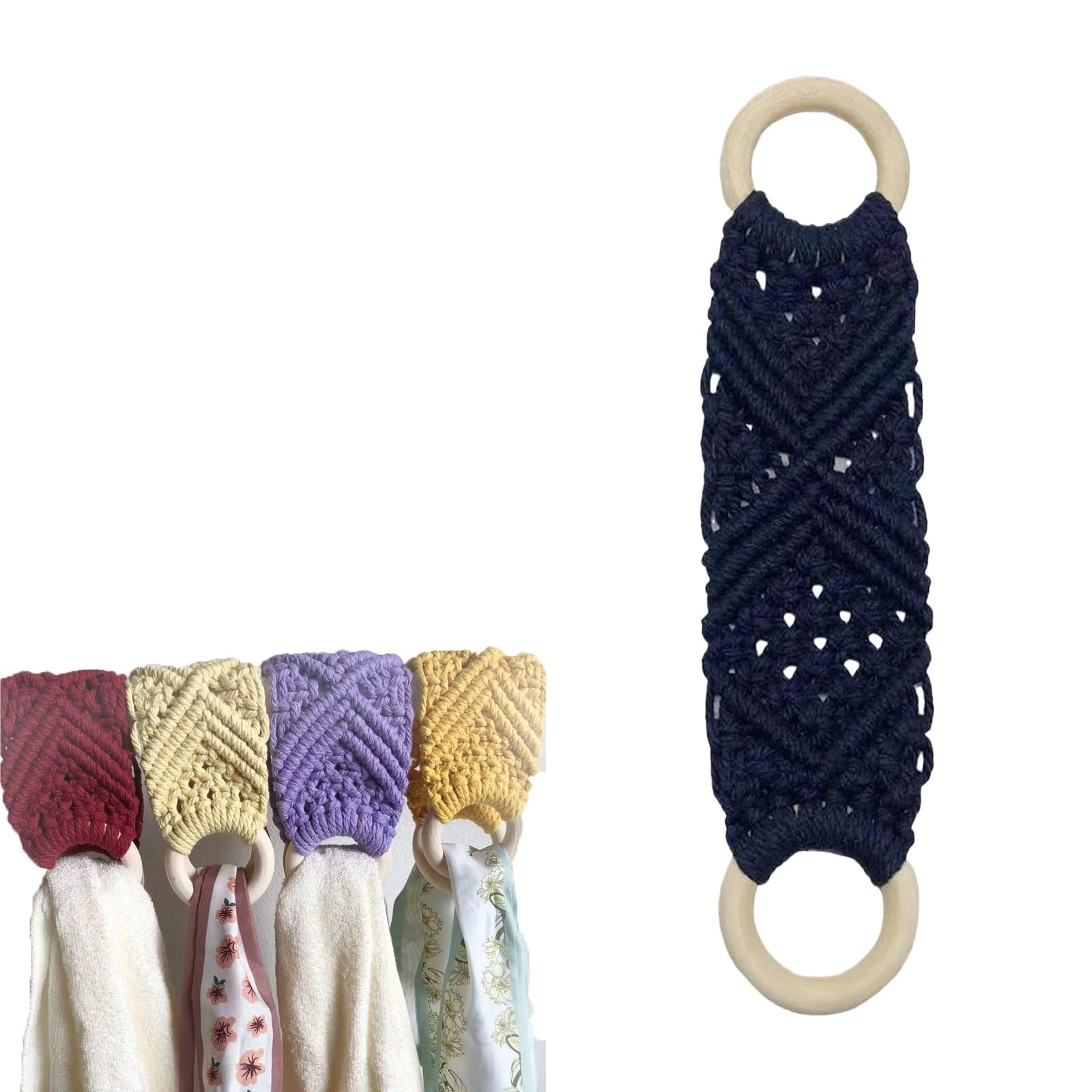 Macrame Kitchen Towel Holder, Macrame Towel Holder Ring, Macrame Dish Towel Holder, Macrame Towel Holde, Handmade Macrame Dish Towel Holder Decoration for Kitchen/Bathroom, Crochet Towel Holder