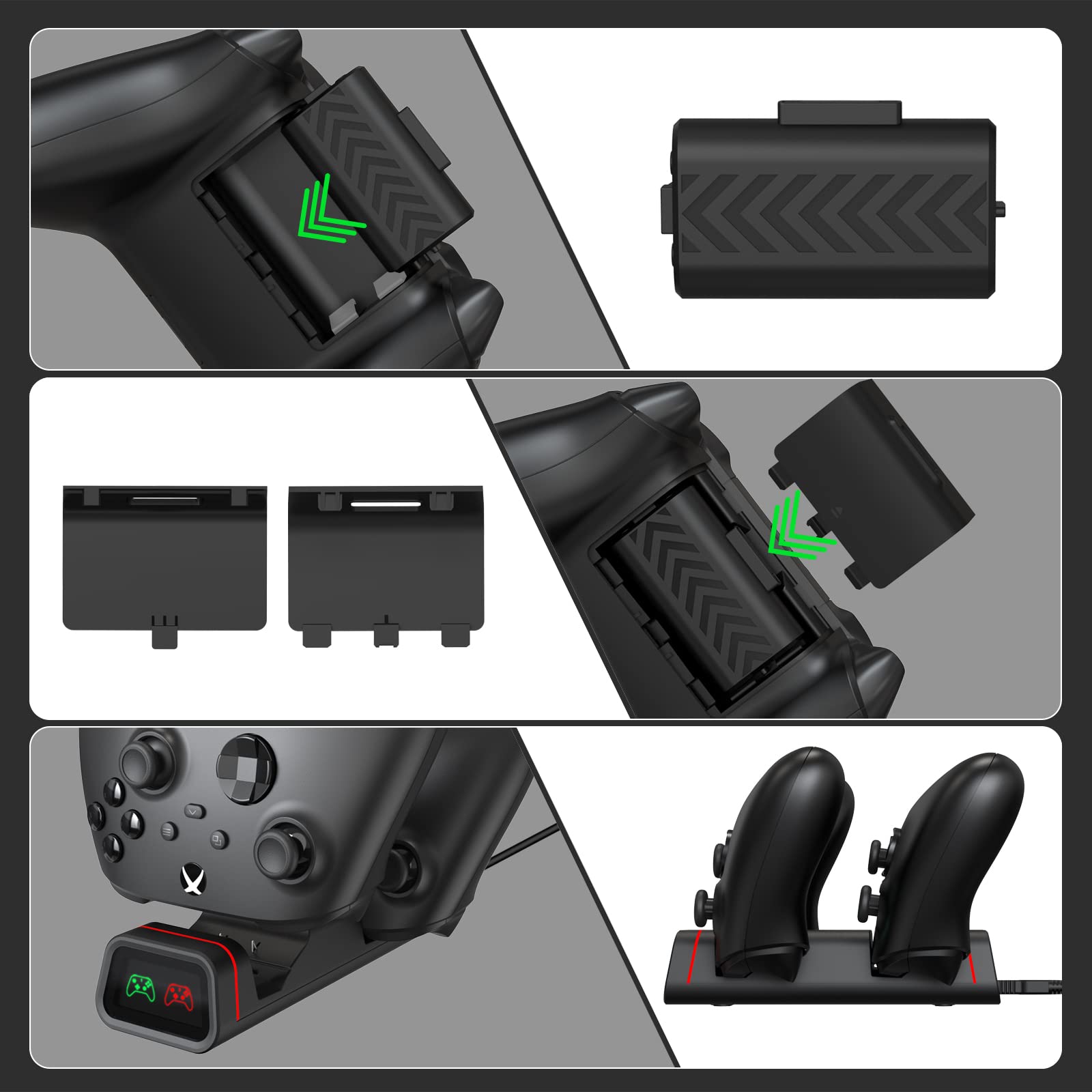 Dobe Xbox Controller Charger, Xbox Controller Charging Station Compatible with Xbox Series X/S/One/One X/One S/One Elite, Two Fast Charging Docking Station with 2 x 800mAh Rechargeable Battery Packs