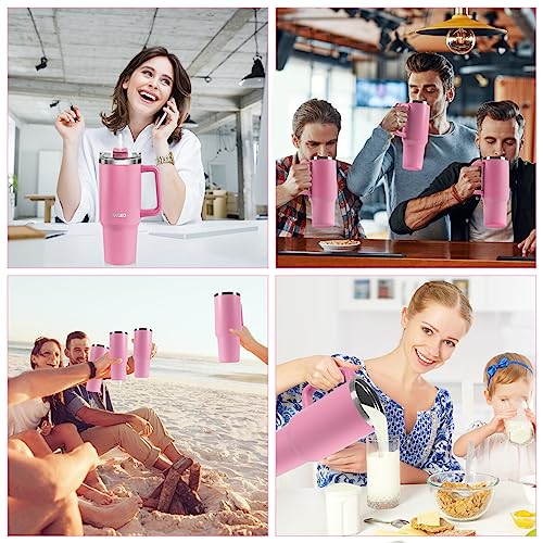 LSVUQED 40 oz Tumbler with Handle and Straw Lid, Insulated Reusable Stainless Steel Travel Mug Keeps Drinks Insulation up to 12 Hours, Leakproof Bottle for Water, Tea or Coffee and More.(Hot Pink)