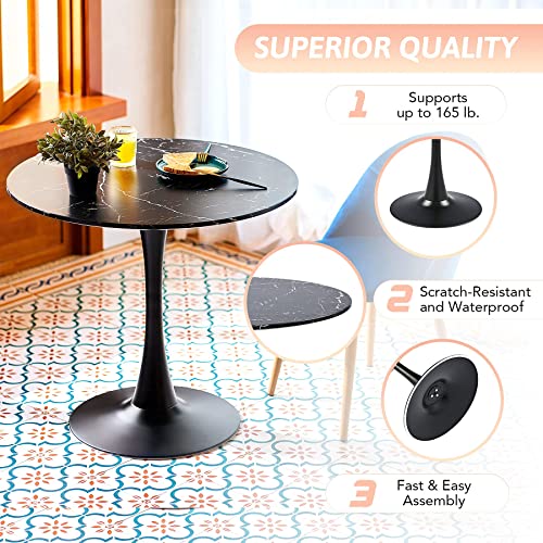 VONLUCE 32 Inch Round Dining Table with Faux Marble Top for Kitchen Bar Patio and More, Modern Small Coffee Table Living Room Accent Table with Tulip Style Metal Base and 165lb Capacity for 2-4, Black