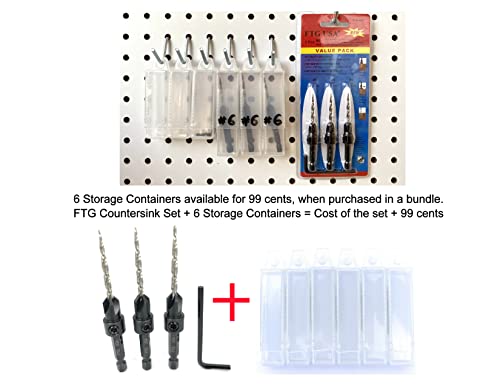 FTG USA Countersink Drill Bit Set 3 Pc #6 (9/64") with 3 Pc Replacement Countersink Drill Bit Same Size 9/64" Set Countersink HSS M2 Tapered Countersink Bit, with 1 Hex Wrench