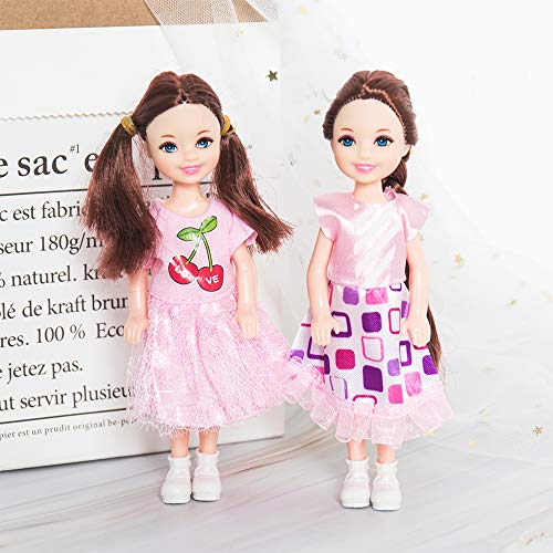 ONEST 10 Sets 5 Inch Dolls Mini Dolls Include 10 Pieces Girl Dolls, 10 Sets Handmade Doll Clothes, 10 Pairs of Doll Shoes