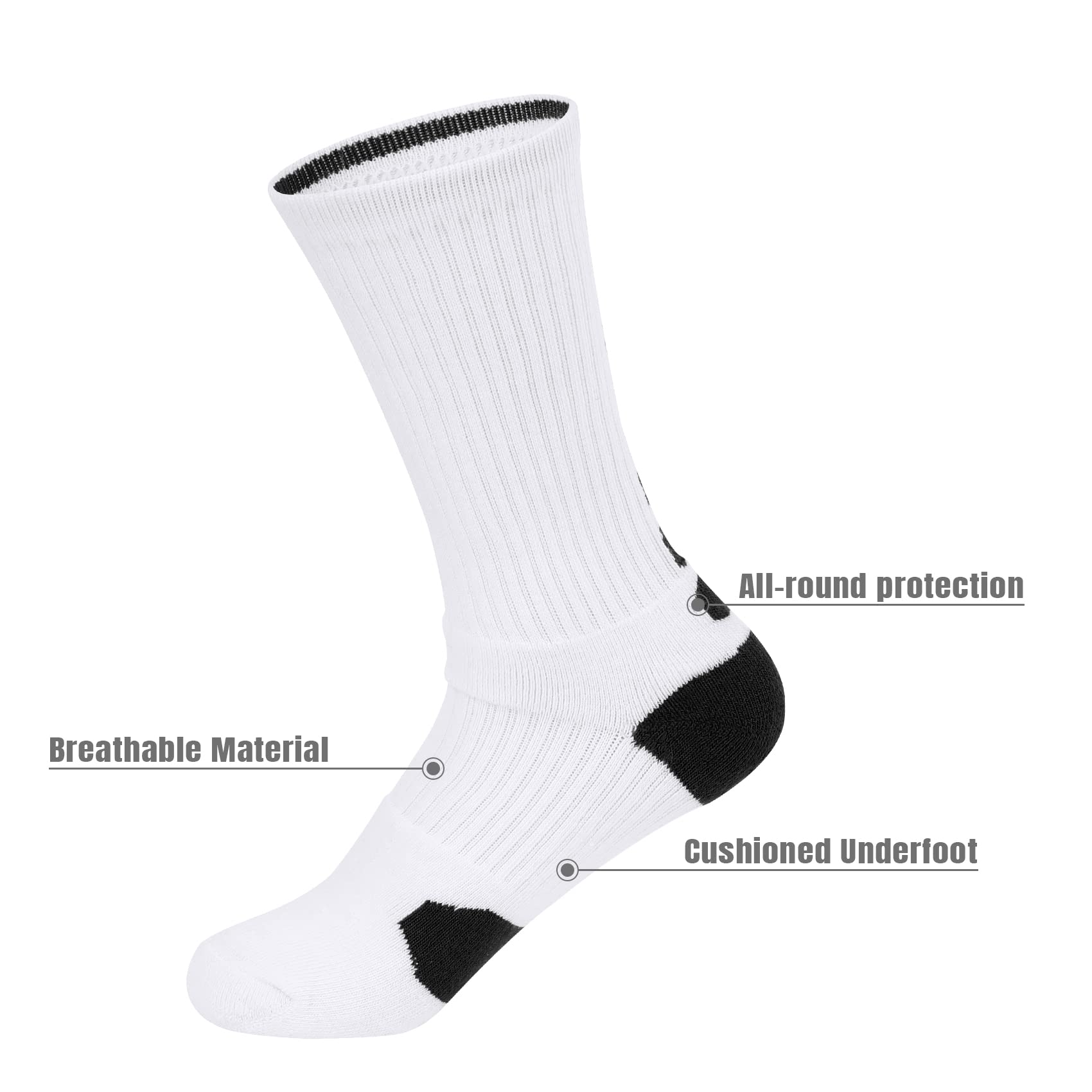 Durio Basketball Socks Womens Athletic Socks White Socks for Men White Crew Socks Tennis Socks Thick Compression Socks White(black) One Size