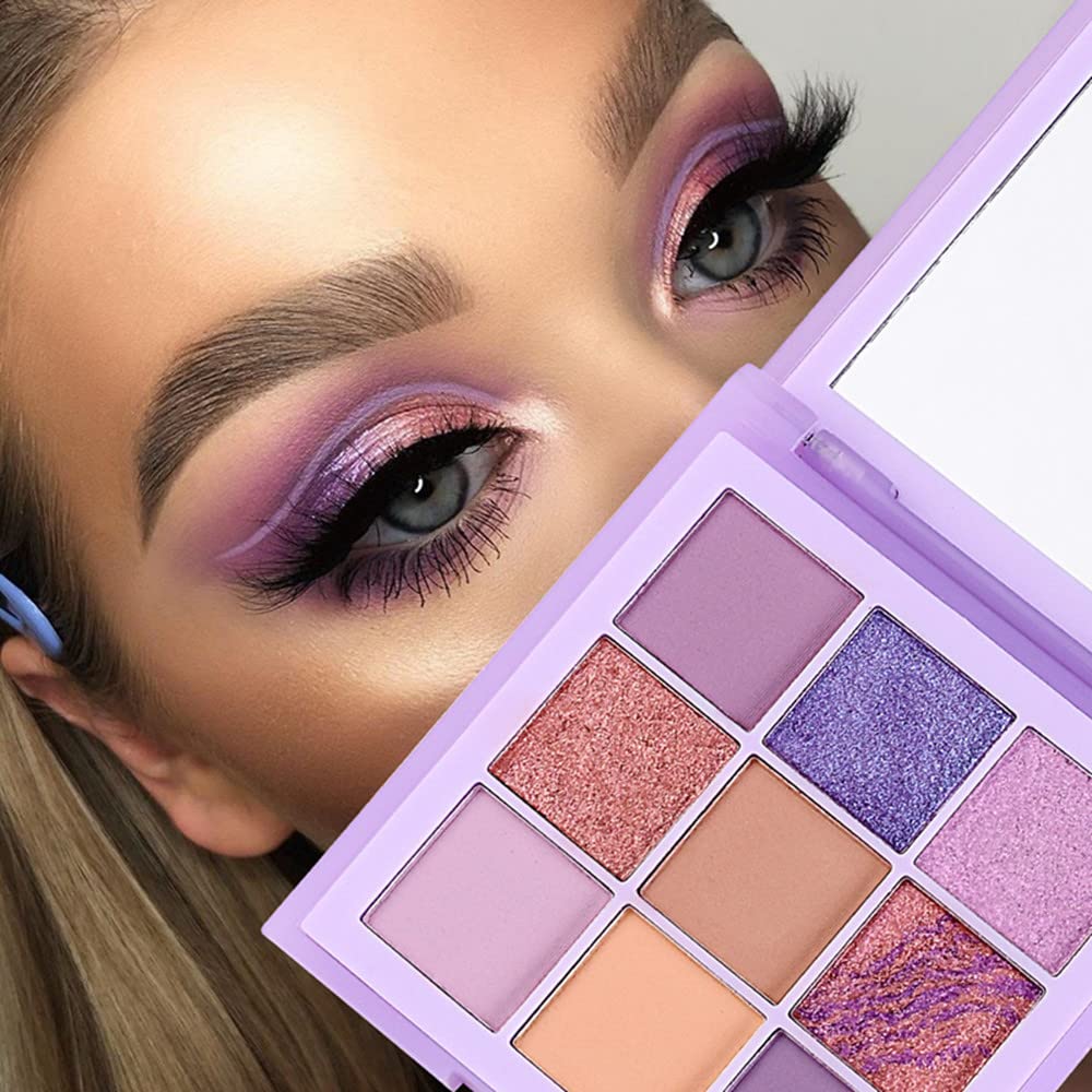 Go Ho Bronzer Purple Eyeshadow Palette,9 Colors Matte & Shimmer Eye Makeup Palette,Waterproof Cool Daily Shades Eyeshadow Palette with Prism Mirror