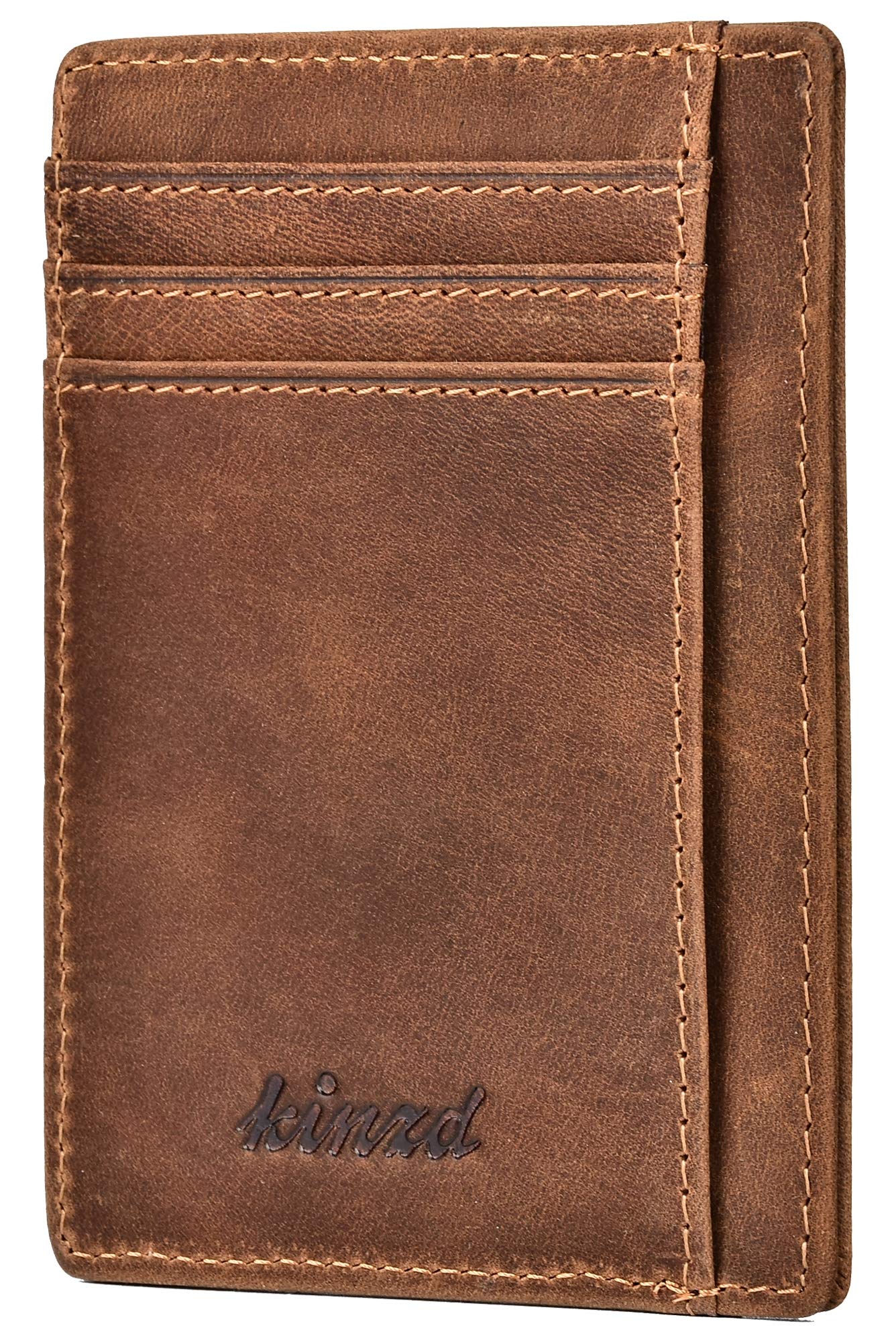 Crazy Horse Genuine Leather Minimalist Slim Wallet For Mens Front Pocket Wallet Secure Thin Small Rfid Blocking Credit Card Holder Mini Minial Khaki Wallet