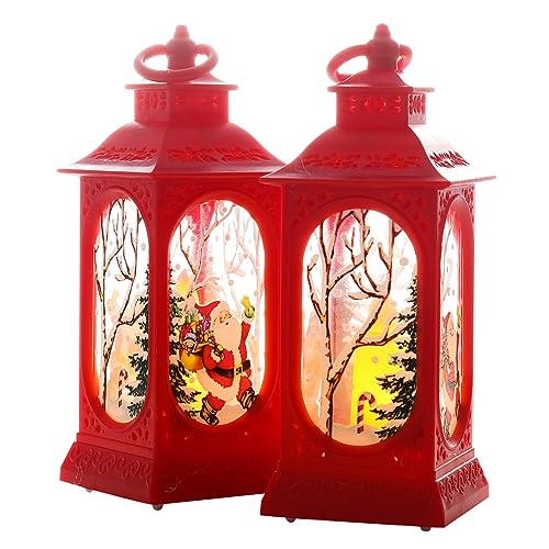 VOSAREA 2 Pcs Christmas Lights String Lights LED Desktop Decor Vintage Table Lamp Xmas Lanterns Snow Globes for Women Santa Claus Lanterns Xmas Desktop Light Christmas Atmosphere Light Red