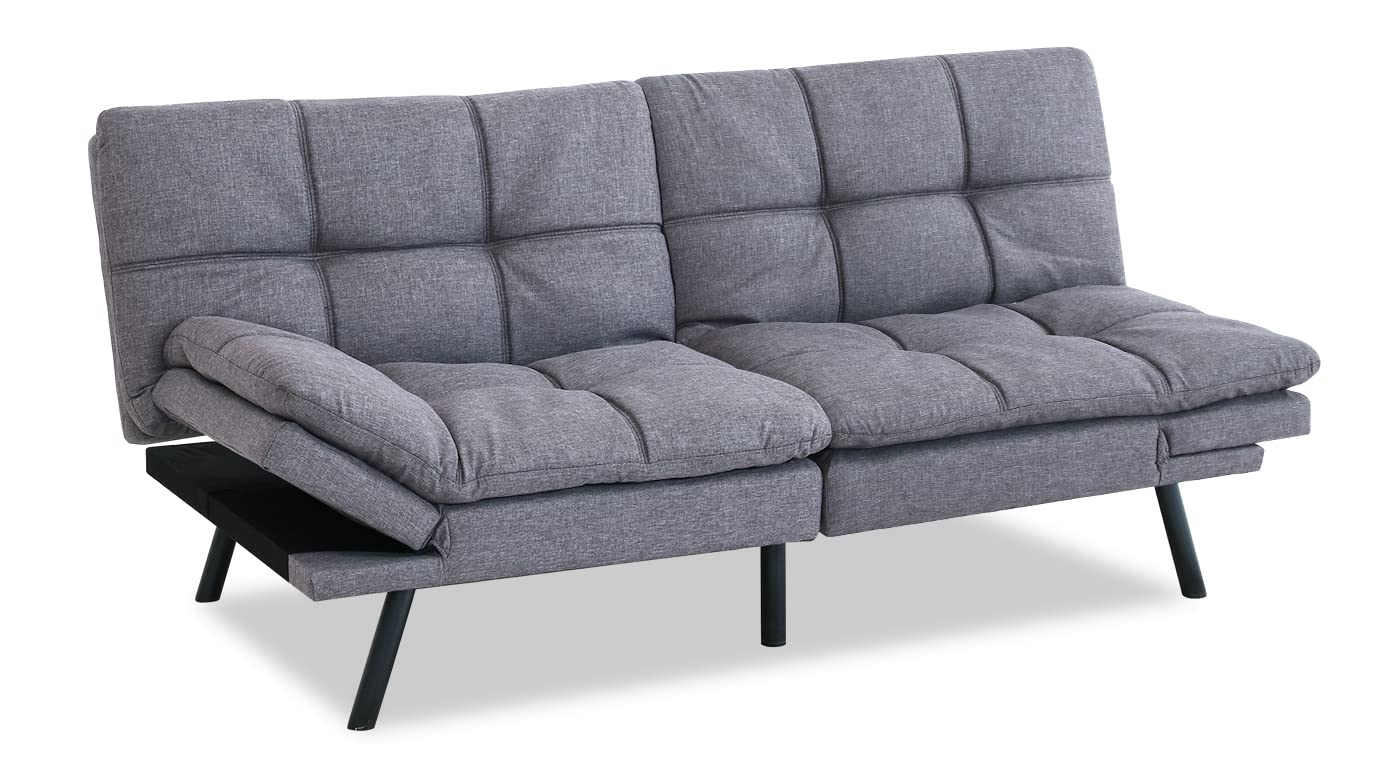 Opoiar Futon Sofa Bed Grey Fabric Memory Foam Leather Futon Split Seat,Modern Sleeper Sofa Love Seat，Folding Modern Sleeper Sofa for Small Space/Drom/Office/Apartment