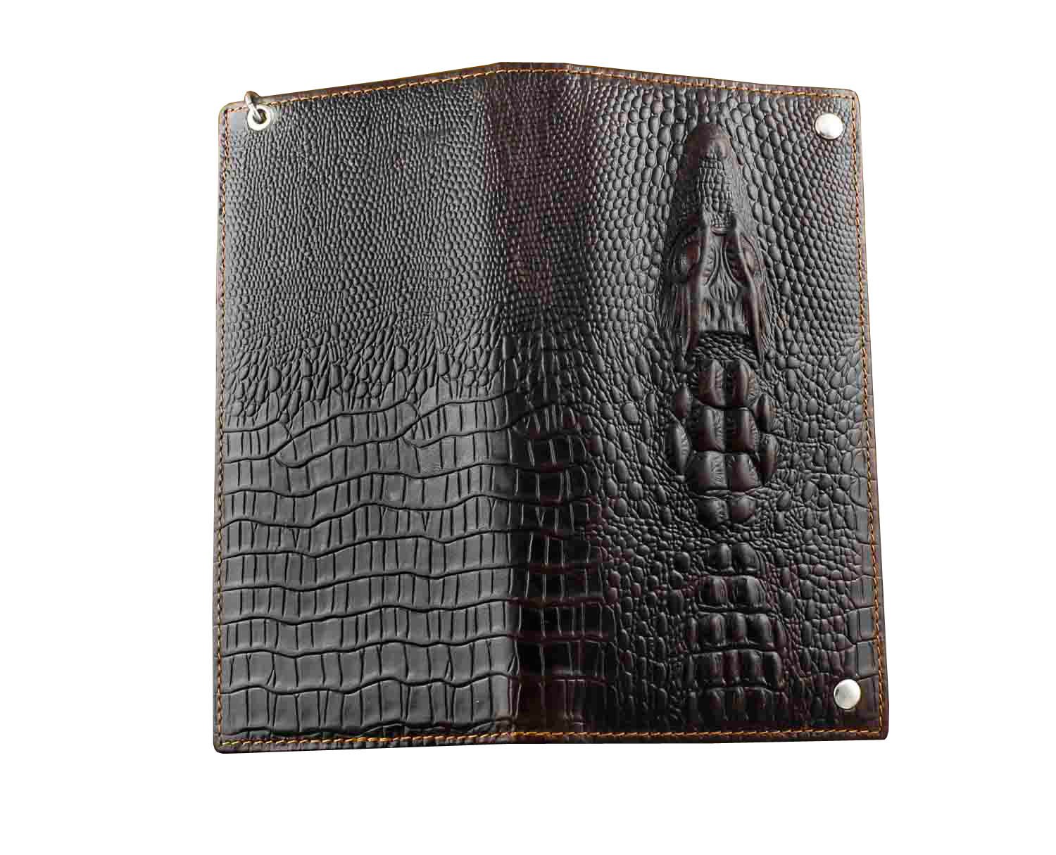 crazy hunter Mens Long Crocodile Head Motorcycle Punk Leather Wallet With a Biker Chain L73