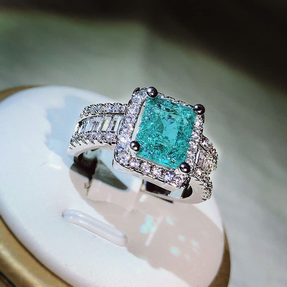 Gixaxak Simple Modern Elegant 925 Sterling Silver Green Simulated Emerald Rings for Women Emerald Pendant Square Rings Sterling Silver Set with Gemstones