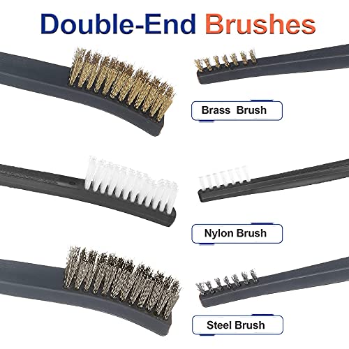 HUNTACE Small Wire Brush Set - Brass/ Stainless Steel/ Nylon Brushes for Cleaning Rust Removal, Dirt, Paint Scrubbing Wire Brush Set Double-Ended Cleaning Pick