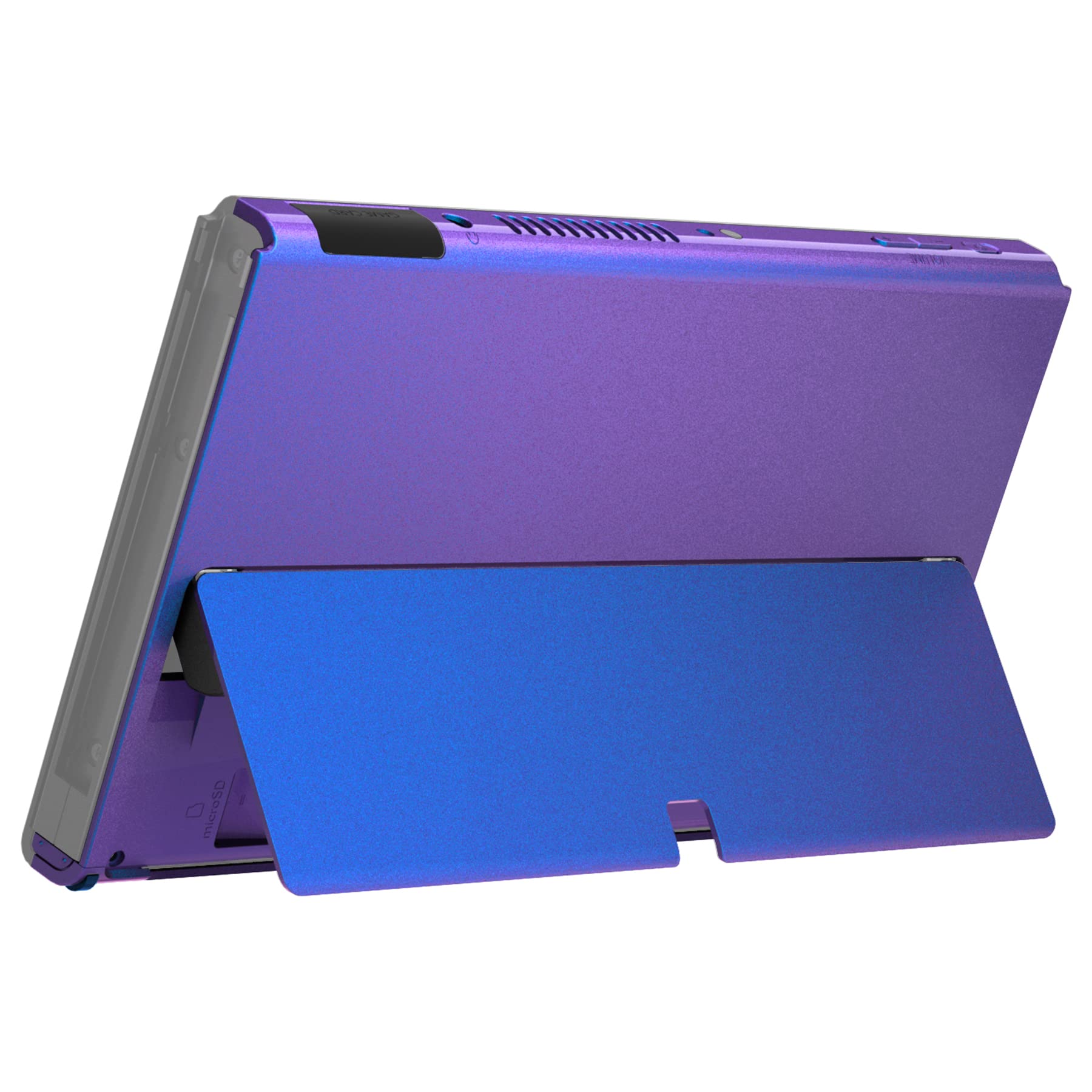 eXtremeRate Chameleon Purple Blue Console Back Plate DIY Replacement Housing Shell Case with Metal Kickstand for Nintendo Switch OLED – Console and Joycon NOT Included