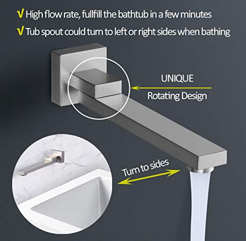 DoBrass Tub Shower Faucets Set Complete with Pre-embedded Valve, 10-inch Square Waterfall Shower Head System with Handheld Shower and Tub Spout, Bathroom with Bathtub, Wall Mounted, Brushed Nickel