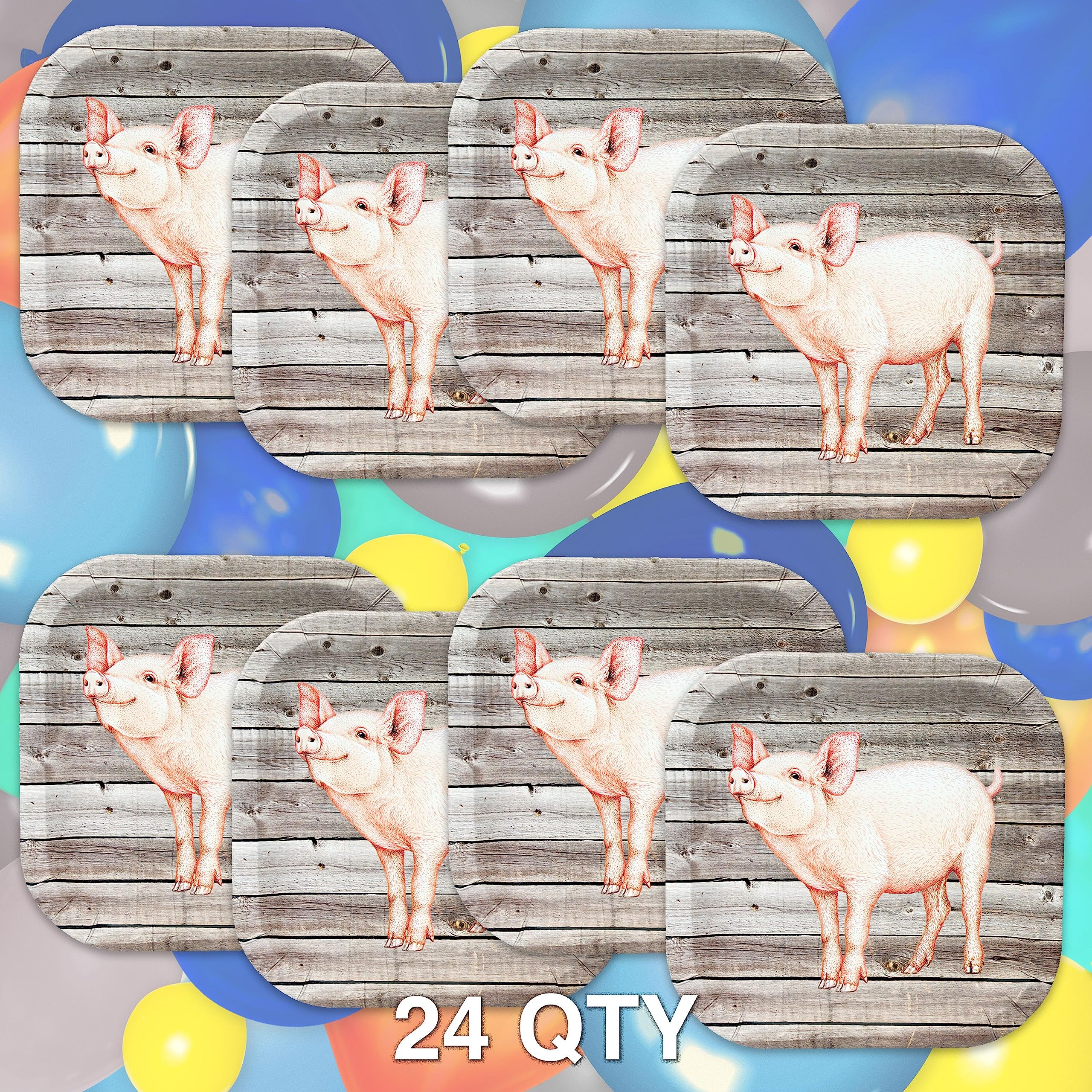 Havercamp Pig 9β Plates on Barnwood (24 pcs.)! Authentic and Cute Pig on a Rustic Barnwood Background. 24 Lg. 9 in. Square Dinner Plates. Pair with the Farm Table Collection!