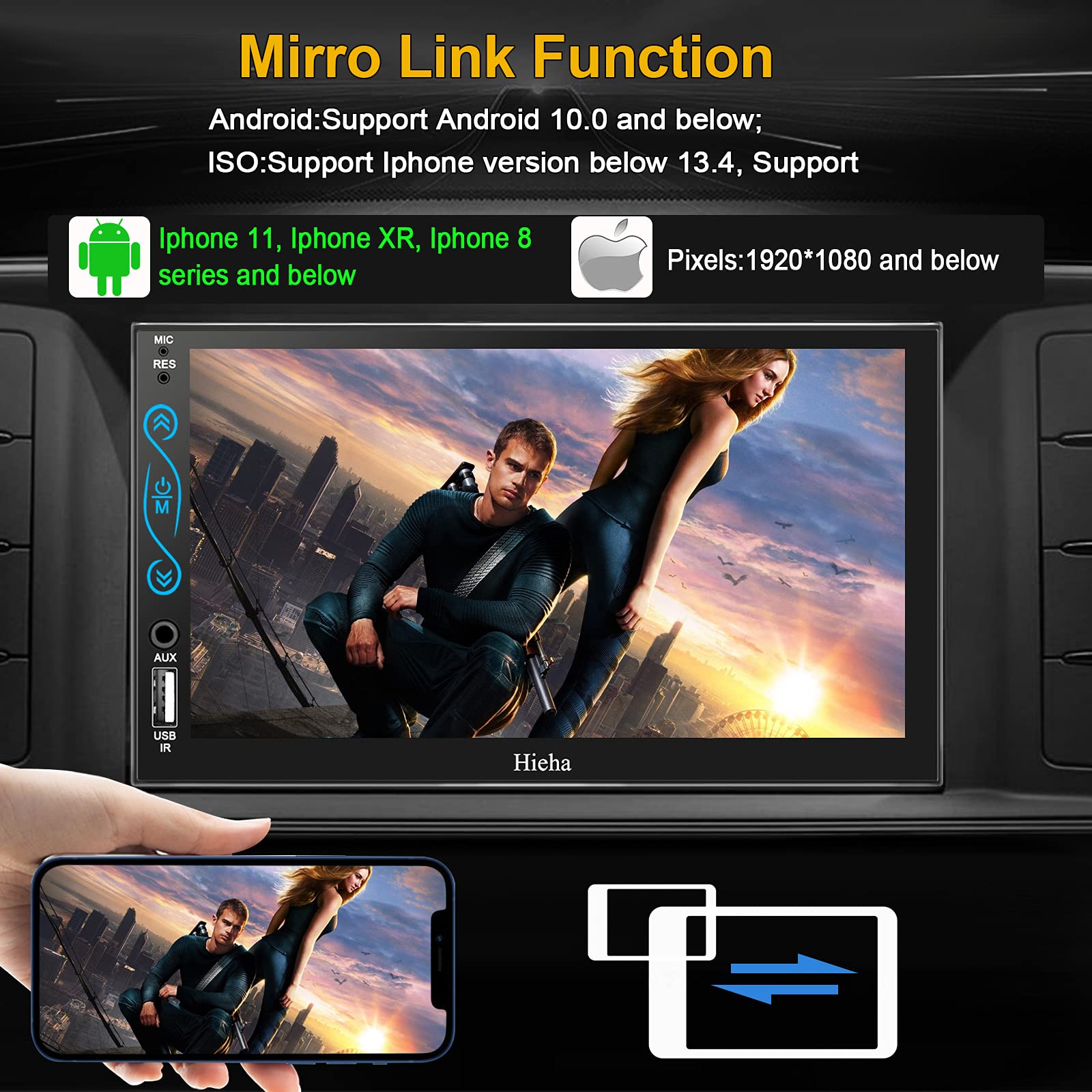 Double Din Car Stereo 2023 Upgraded 5.3 Bluetooth with Voice Control/Backup Camera- 7’’ HD LCD Touch Screen Audio Receivers, Subwoofer, Apple Carplay & Android Auto Radio MP5 Player, Mirro Link, SWC