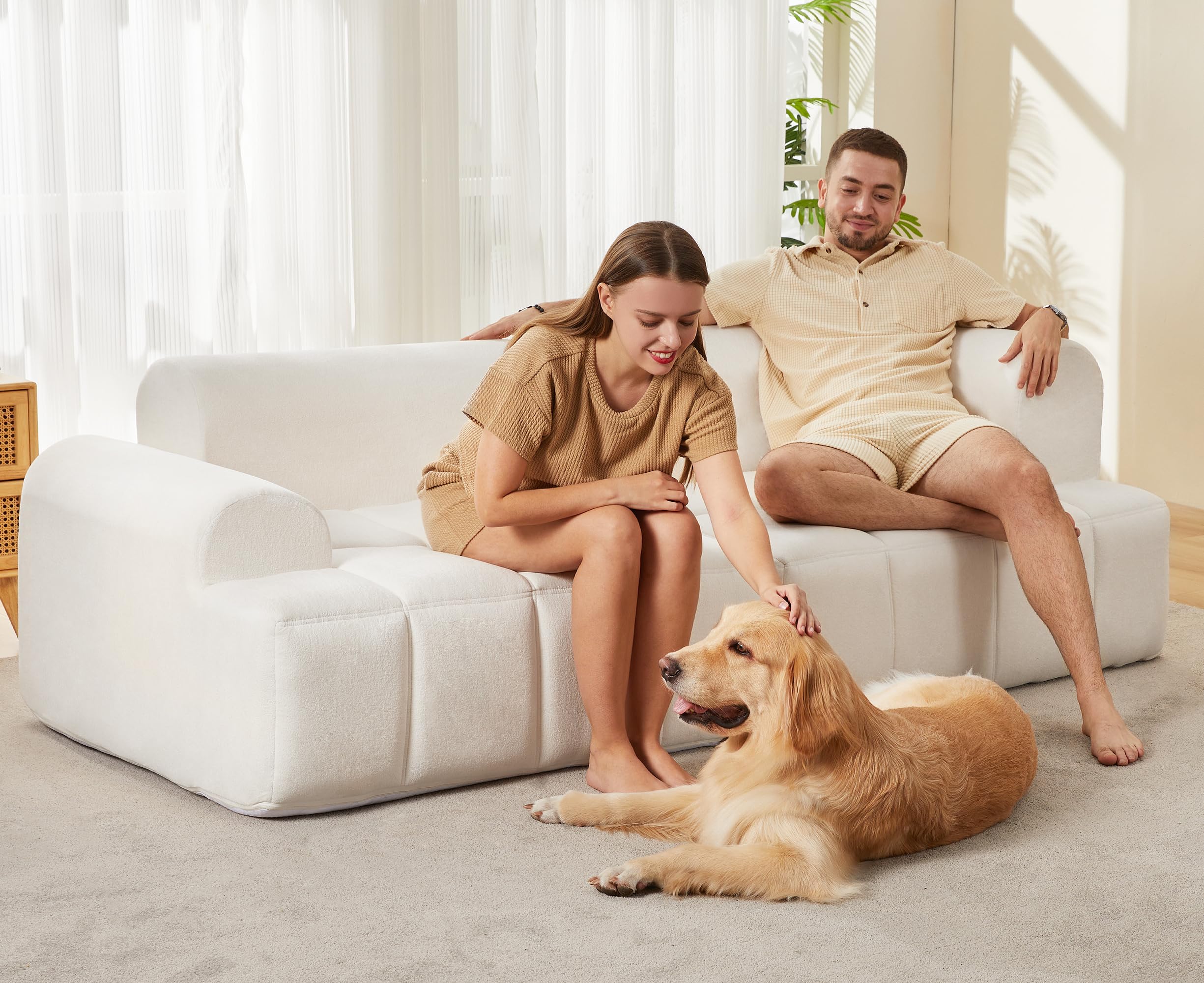 Hobestluk 80.6” Modular Sectional Sofa, 3 Seater Modern Cloud Couch with Deep Seat and Cozy Armrest, No Assembly and Free Combination Comfy Bouclé Sofa Couch for Living Room, Bedroom, Apartment(BROWN)