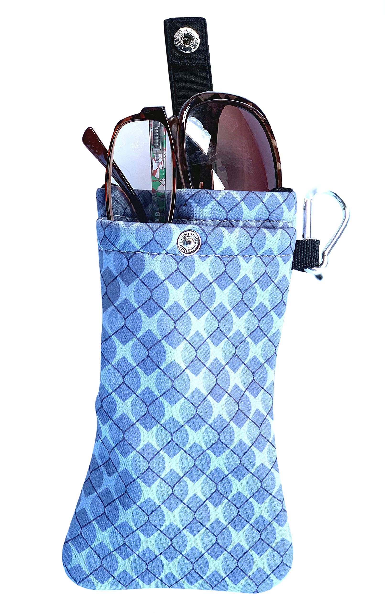 Double Eyeglass Case Pouch and Soft Sunglasses Holder with Clip by Buti-Eyes (Grey Mod Waves)