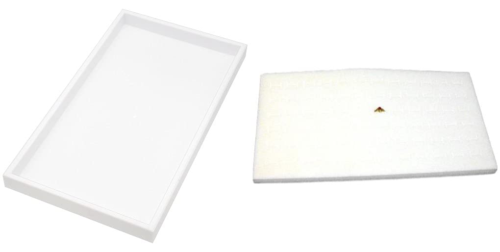 FindingKing 3 White Plastic Stackable Jewelry Display Trays w/White Inserts (72 foam ring display, white)
