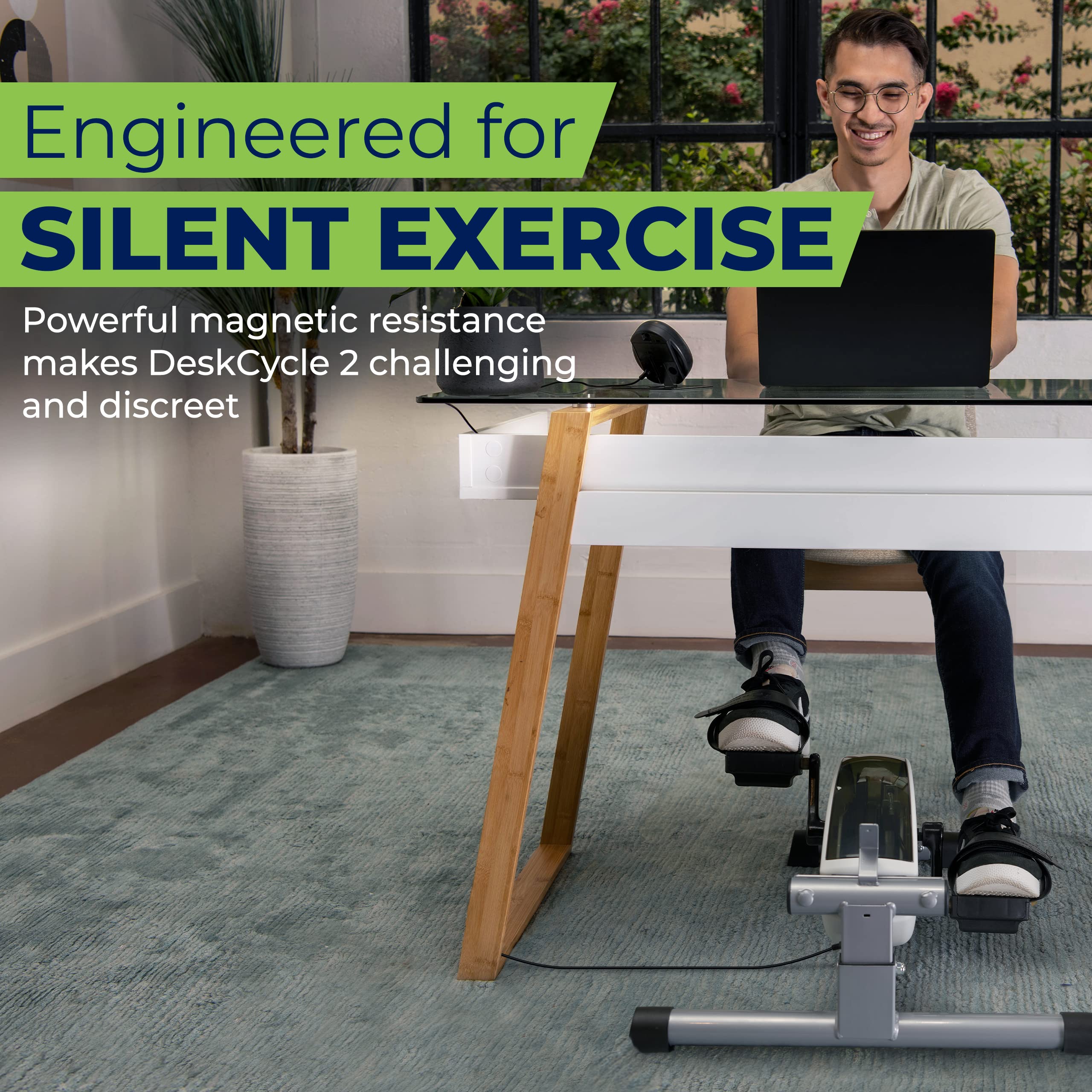 DeskCycle 2 Under Desk Bike Pedal Exerciser with Adjustable Height - Stationary Bikes for Home & Office (Grey)