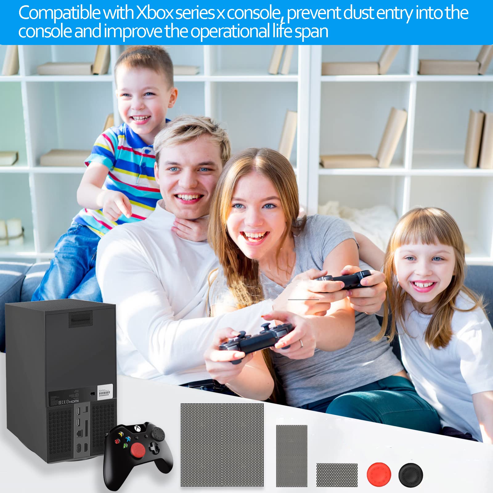 Dust Filter for Xbox Series X, 2 Sets Vent Dust Filter Cover Dust Cover Vent Cover Dust Proof Filter Cover Cooling Fan Filter Mesh Dustproof Cover with 4 Thump Grip Caps Compatible with Xbox Series X