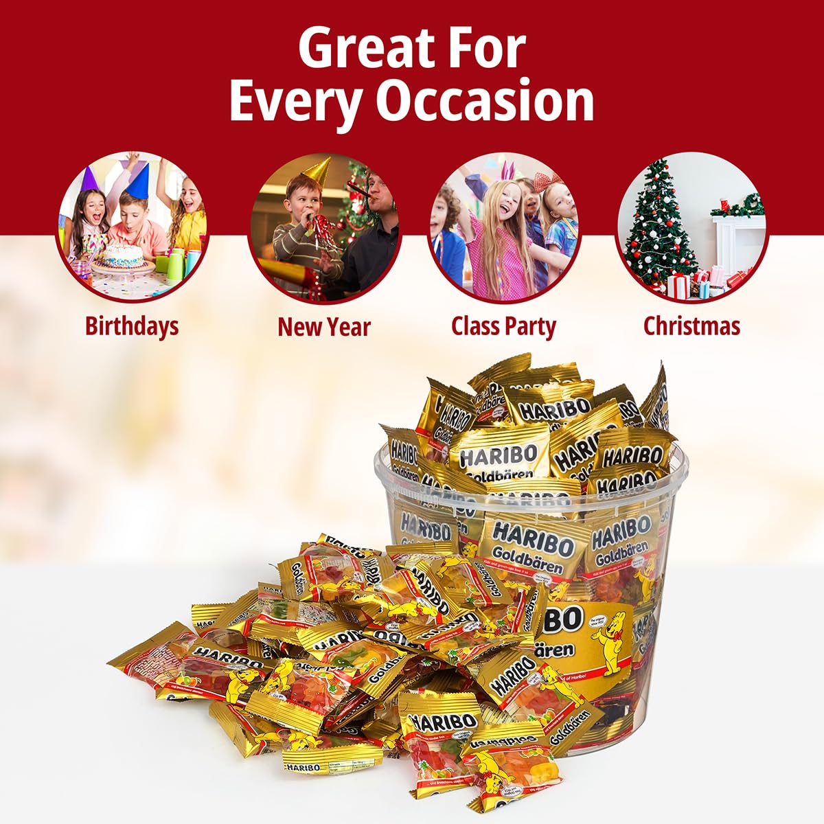 Easter Candy Haribo Gold Bears Gummi Candy - Haribo Gummy Bears Individually Wrapped for Holidays Stocking, Pineapple, Strawberry, Lemon, Orange, and Raspberry Flavors, 100 Mini Bags