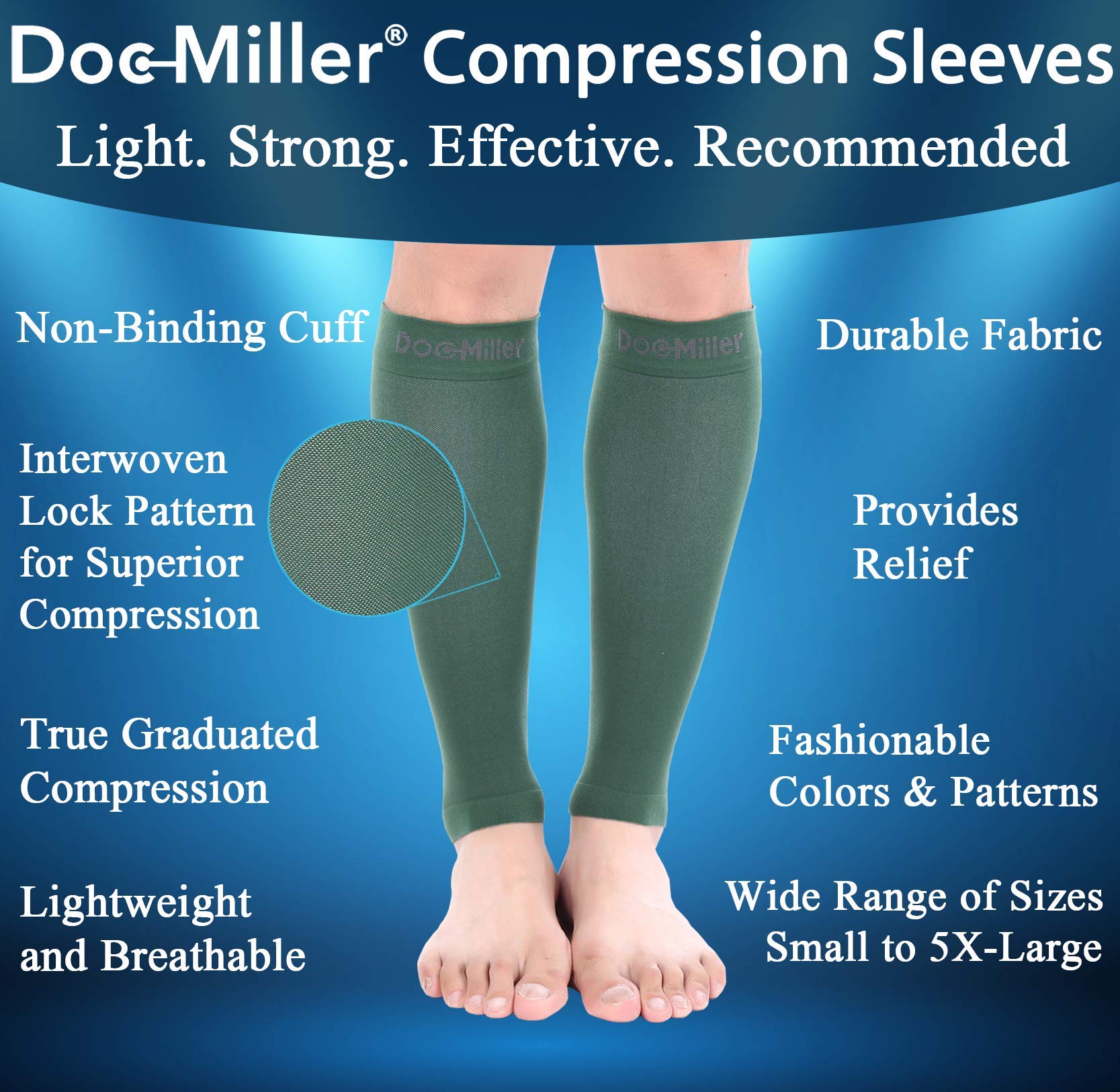 Doc Miller Compression Calf Sleeve for Men & Women, Premium Medical Grade, 20-30mmHg Graduated Support for Running, Calf Tear, Shin Splints, Knee High, Dark Green Calf Sleeves, Small Size, 2 Pair