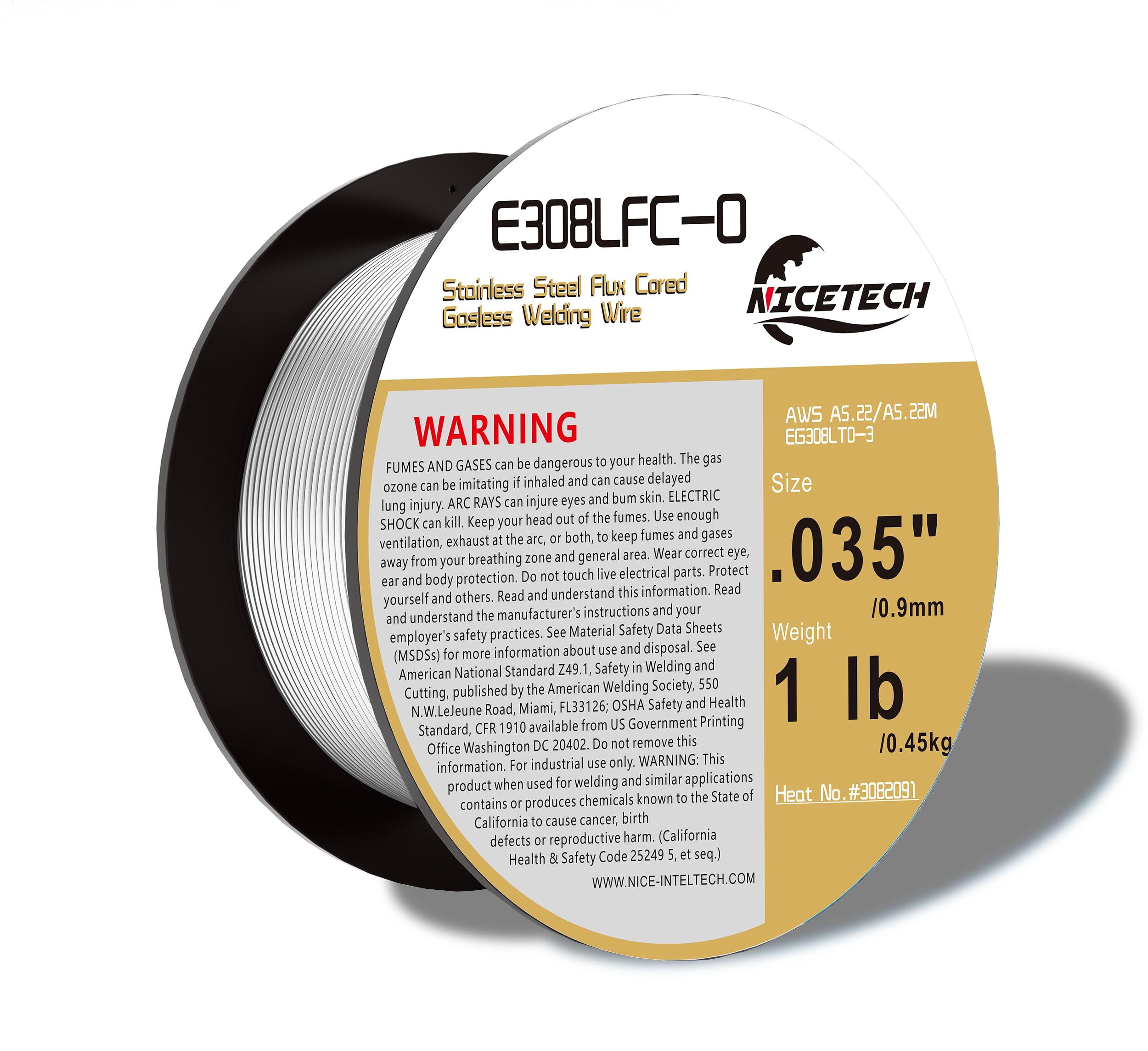 Gasless Flux Cored Welding Wire, Stainless Steel, E308LFC-O. 035-Diameter, 1 Pound Spool, Silver, Package of 1