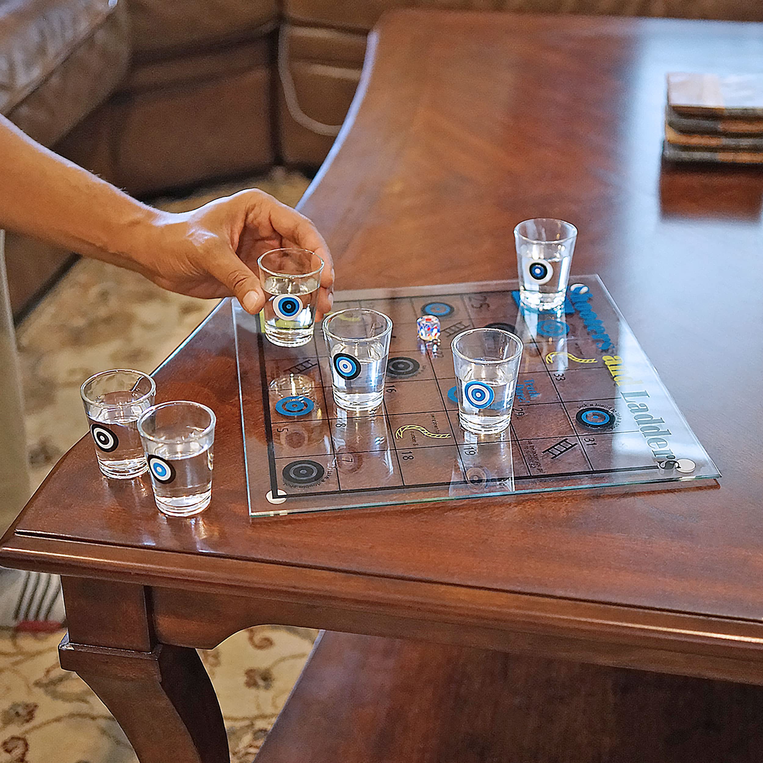 Fairly Odd Novelties Shooters & Ladders Drinking Fun Shot Glasses Party Game Gift, 7 Piece Set, Clear
