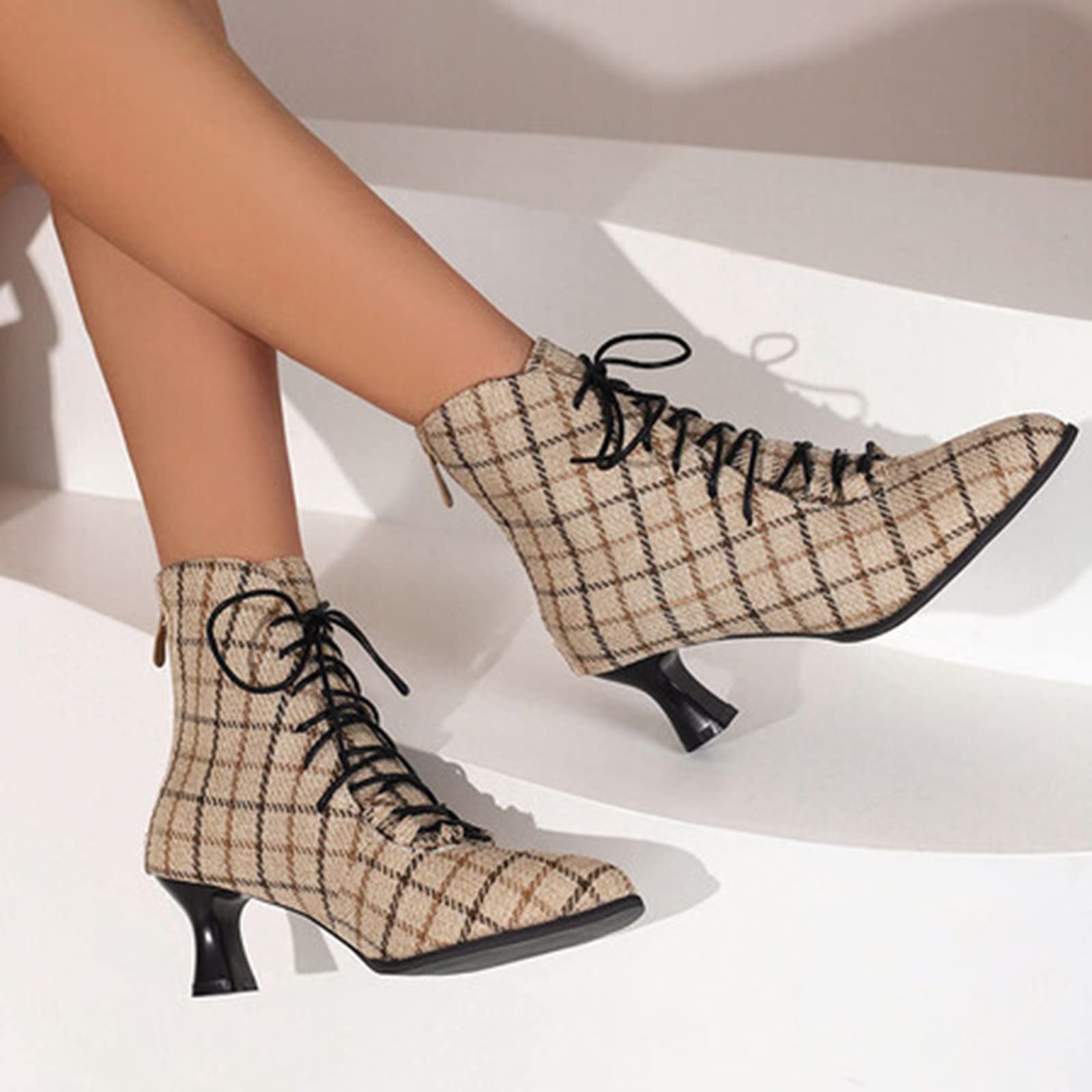 FASDNENDYS White Ankle Boots for Women Women Buckle Strap Ankle BootiesPointed Toe Zipper Heels Dress Jeans Boots High Shoes