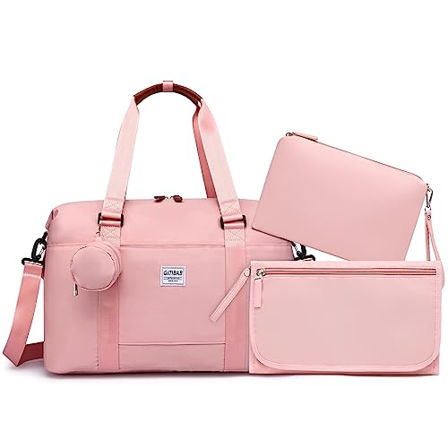 GITIBAB Large Diaper Bag Tote with Changing Pad and Cosmetic Bag,Mommy Bag for Hospital and Travel, Pink