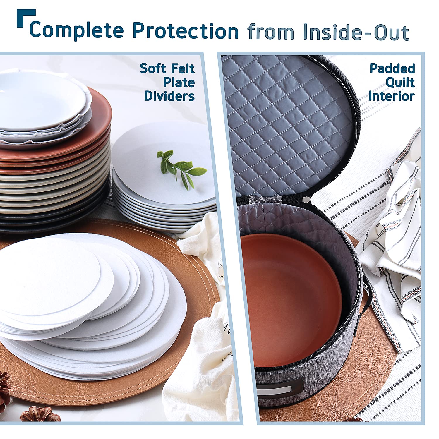 Fine China Storage Containers Hard Shell β 5 Piece Dish Storage Containers, Quilted and Stackable Mug Storage and Plate Storage Containers, Dish Organizer with Dividers for Moving and Seasonal Storage
