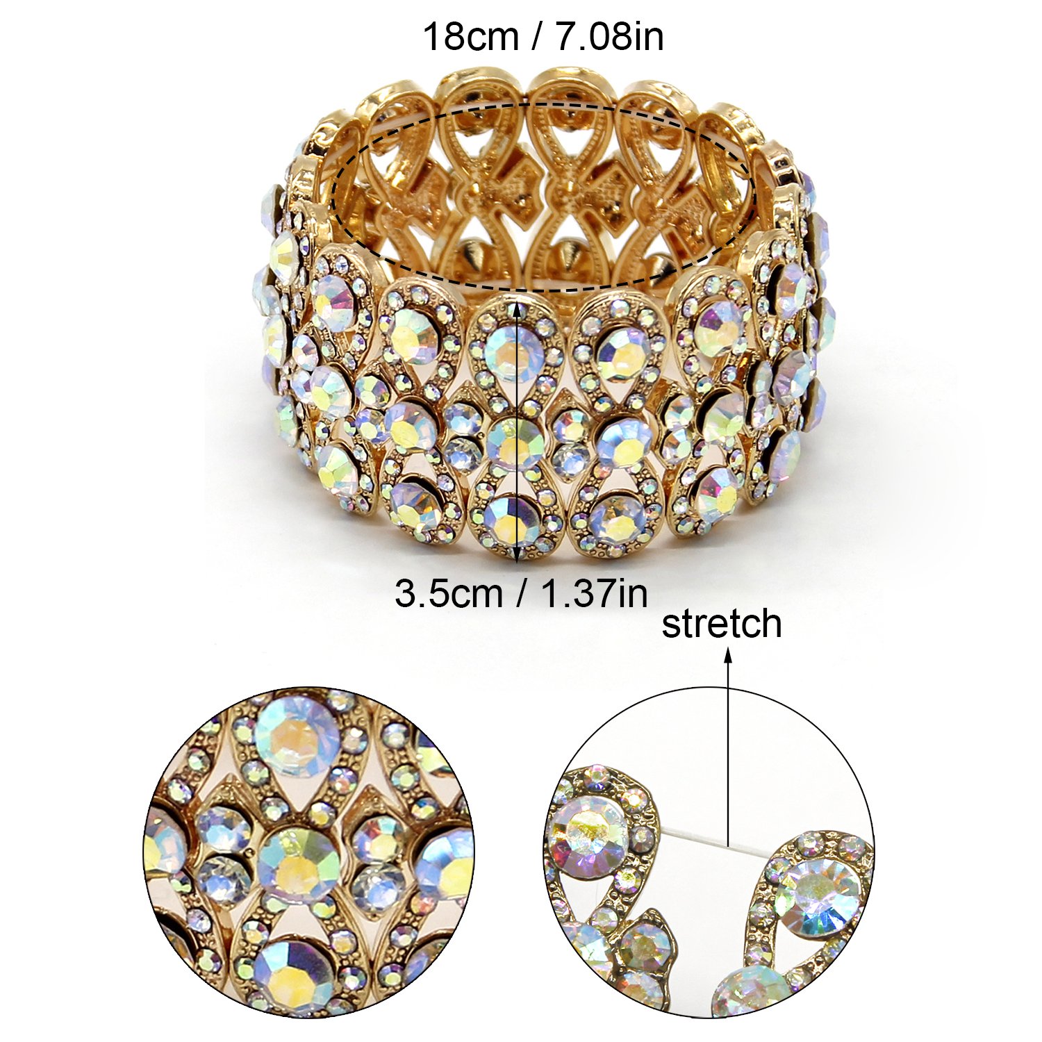 CrazyPiercing Crystal Wedding Bracelet, Gold Tone Stretch Rhinestone Bridal Bracelet, Rhinestone Bangles Statement Wedding Bracelet Jewelry for Women